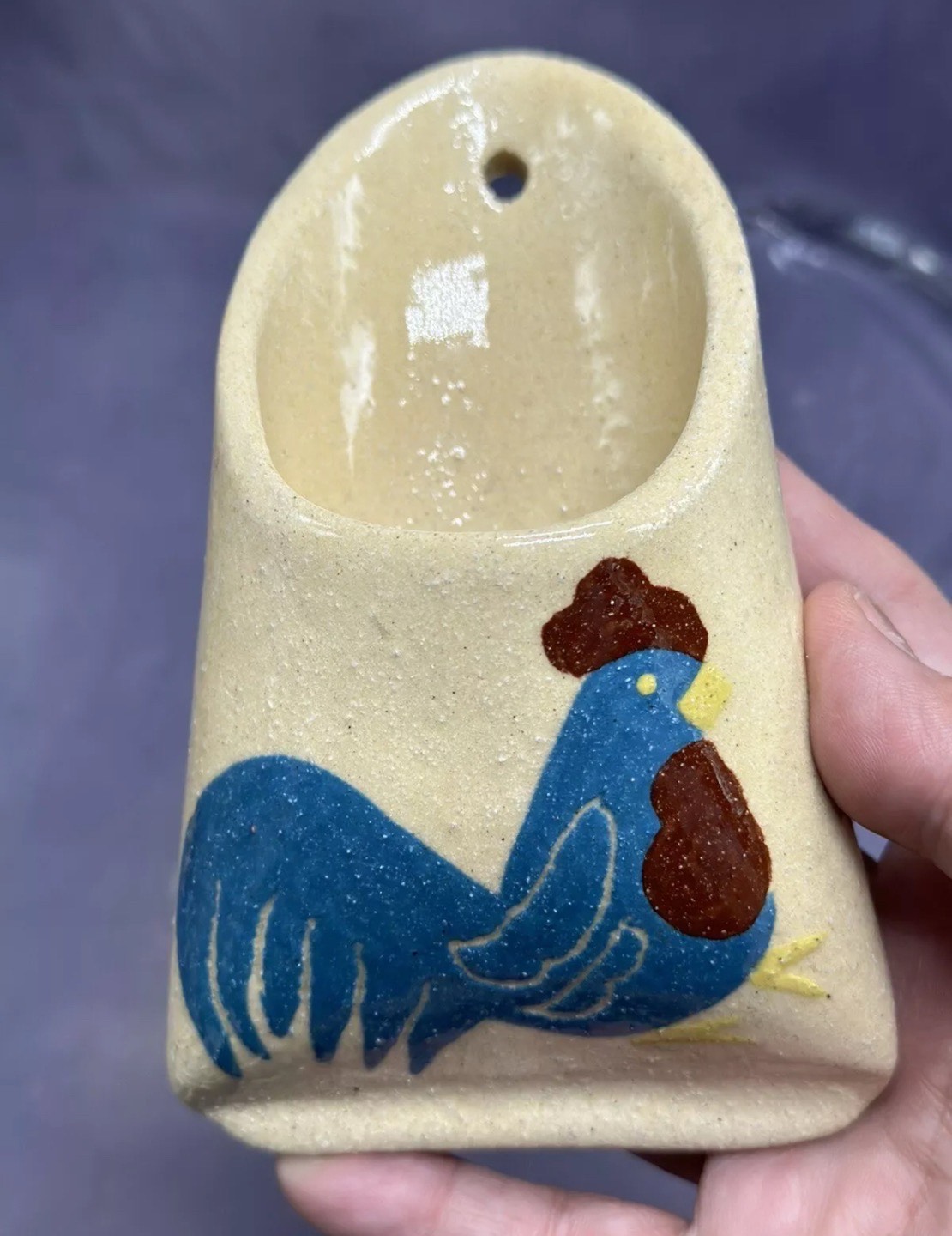 Art Pottery Wall Pocket Chicken Hen Planter Vase Hand Painted Stoneware