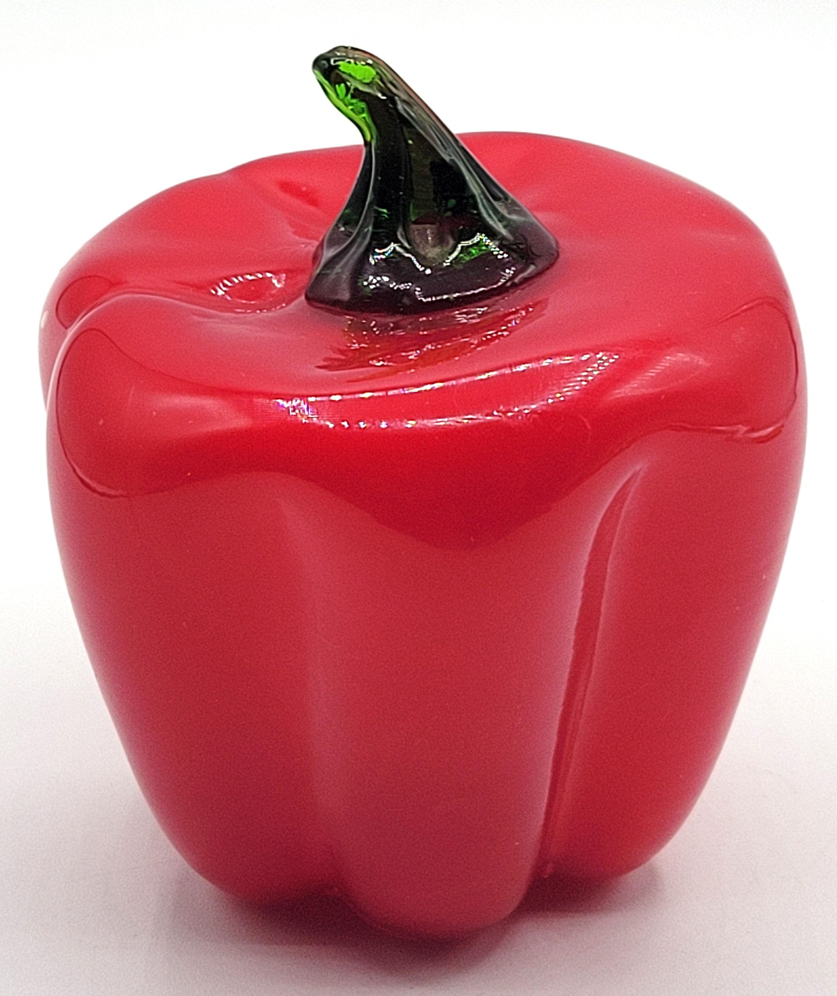 Art Glass Red Pepper Green Stem Hand-blown Handmade Paper Weight Sun ...