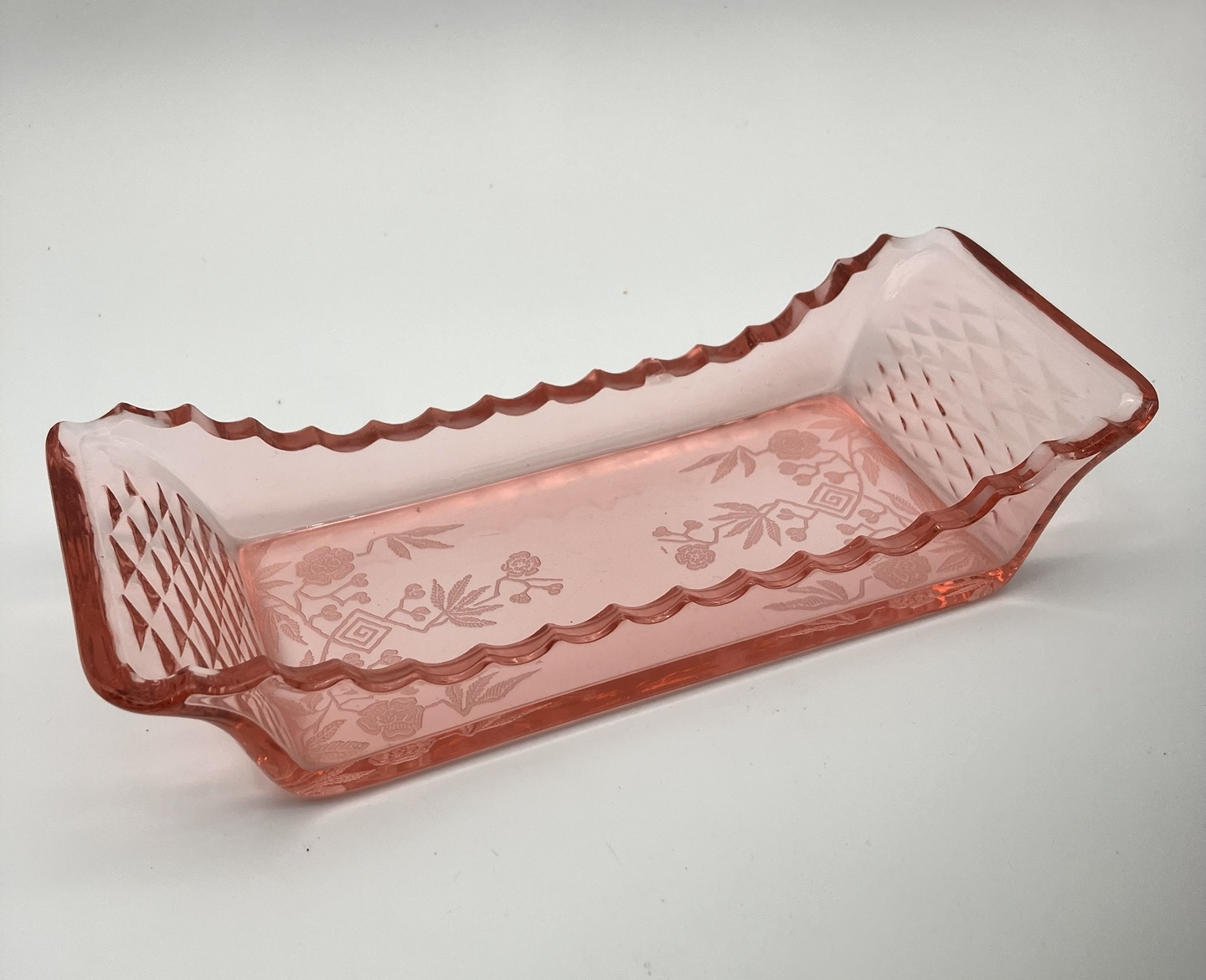 BIN - Vintage Pink Glass Rectangular Sugar Cube Tray 8.75” With Etched ...