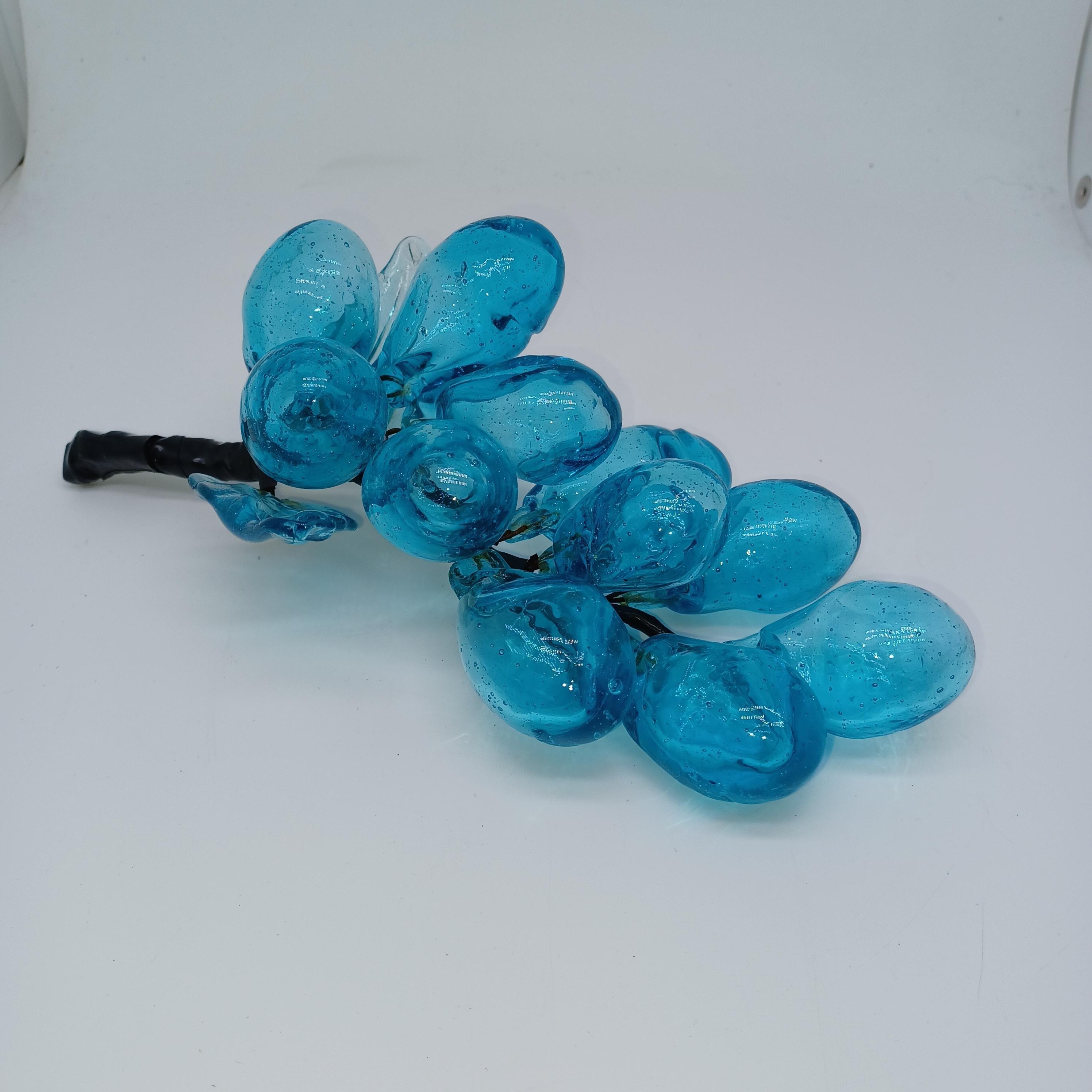 MCM Blown Glass Grape Cluster Artisan Aqua Blue Teal Table Fruit ...