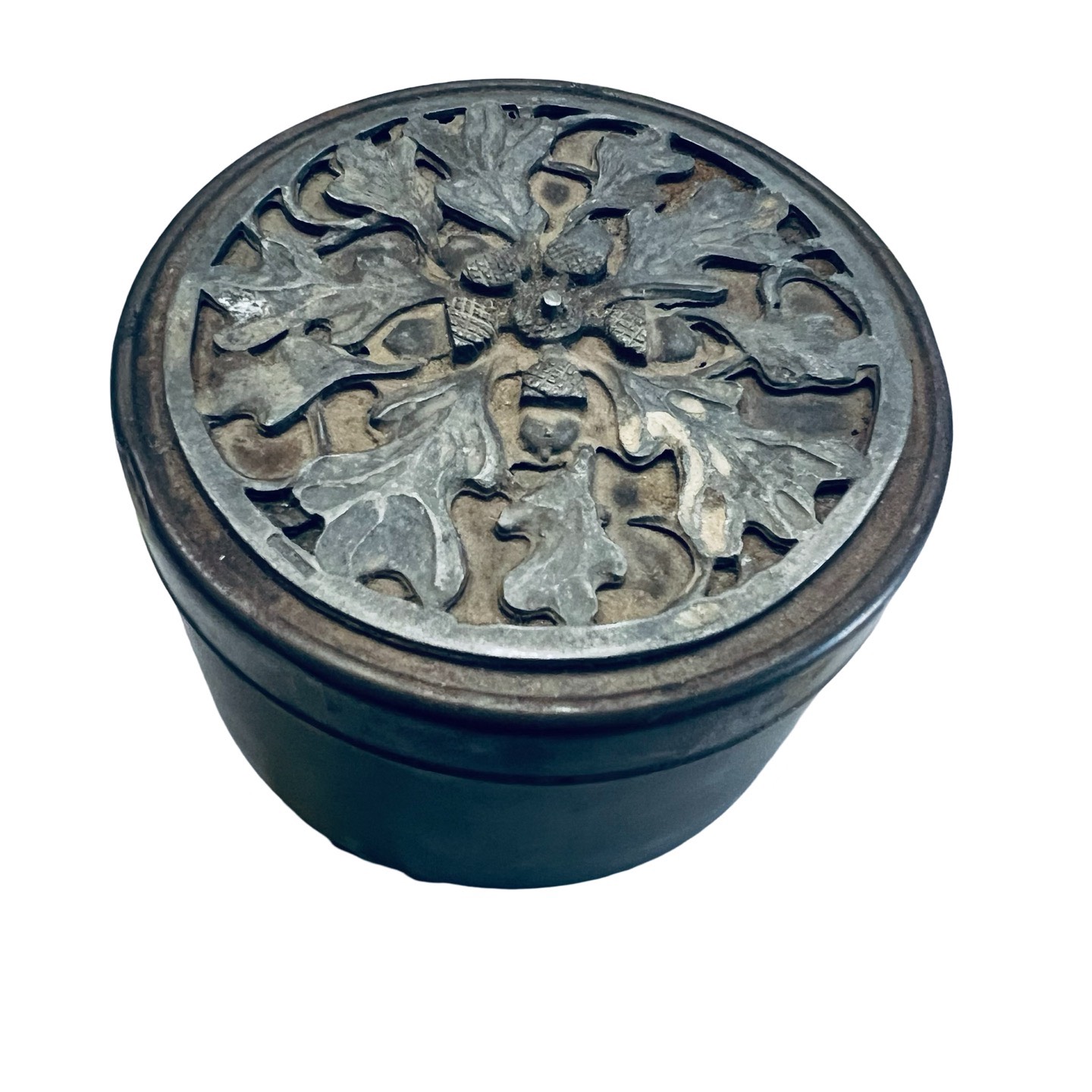 Antique Metal Trinket Box with Ornate Lid