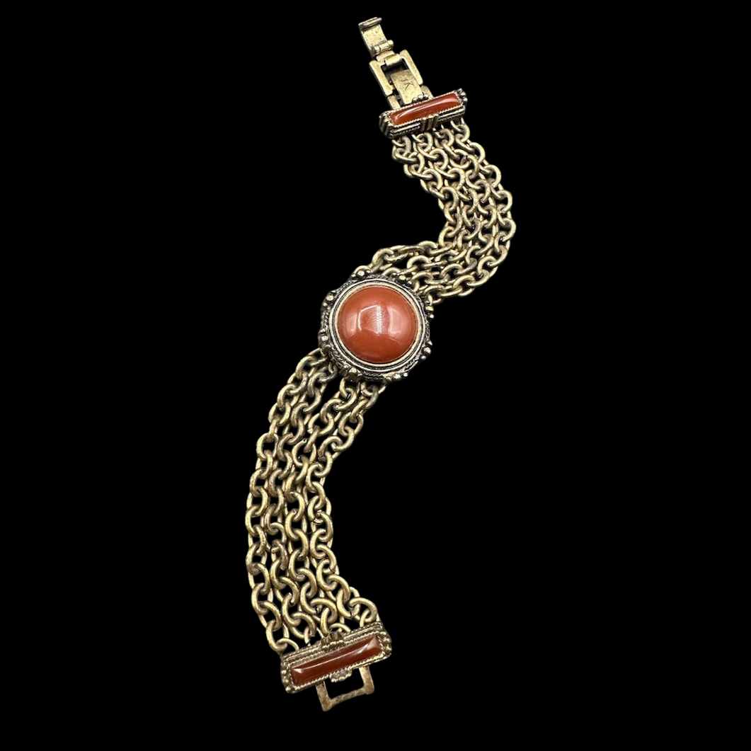 Vintage Jewel Kade Bracelet, Carnelian Toned Center Cabochon With Clasp ...