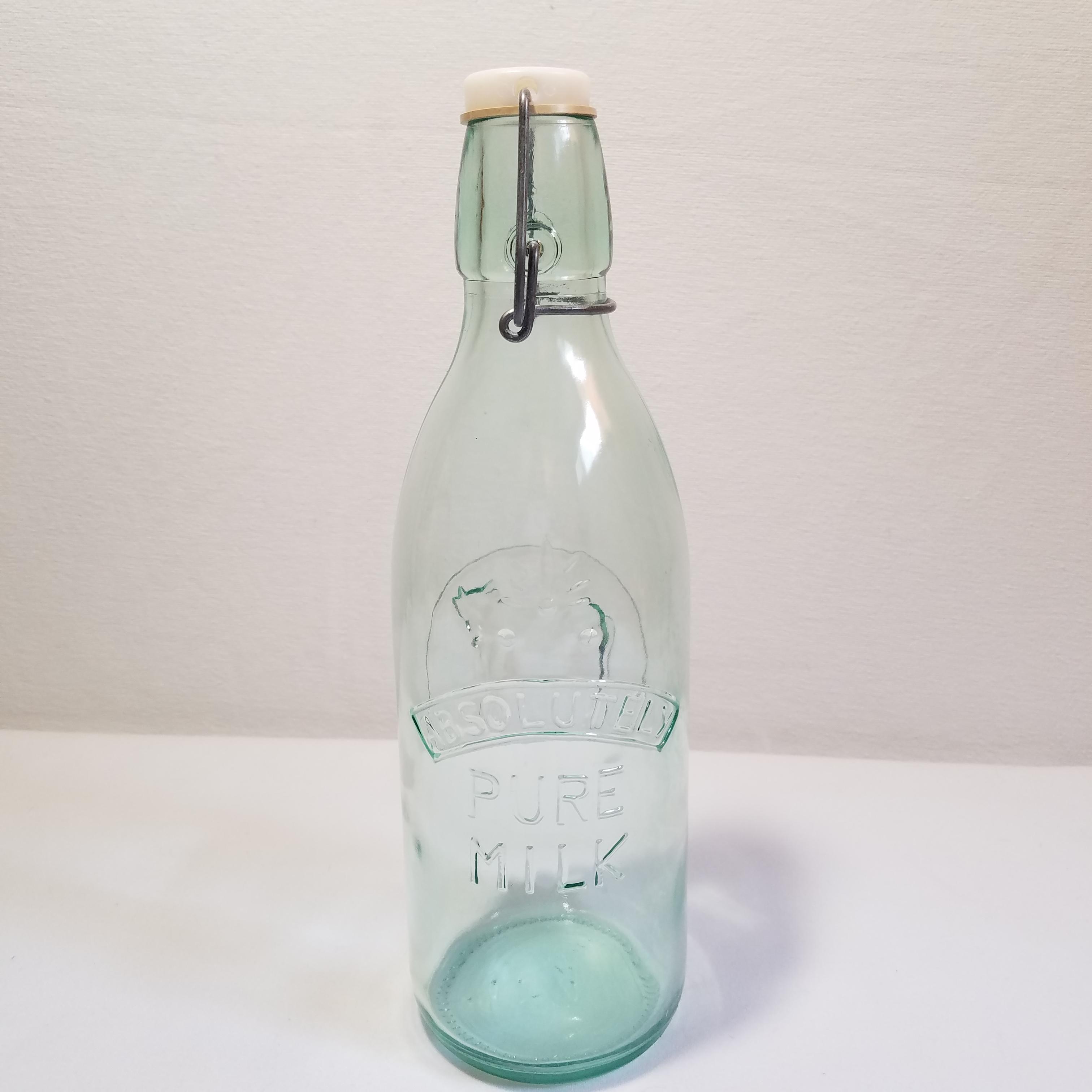 Vintage Absolutely Pure Milk Bottle Blob Top Embossed Cow Logo Italy