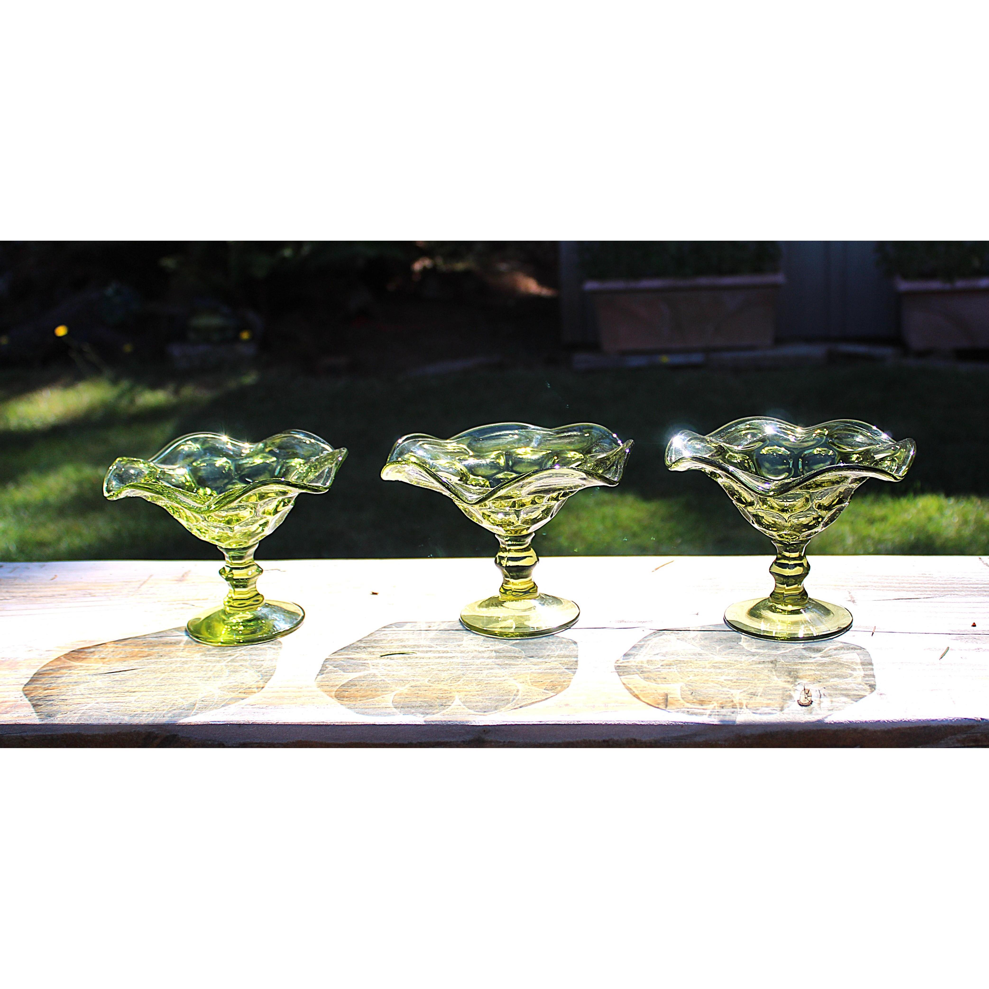 Vintage Green Glass Compote Dishes ~ Set of 3