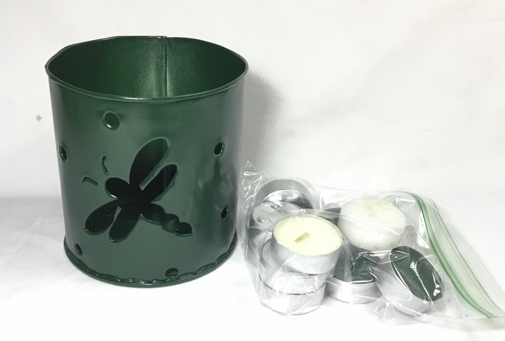 Luminary, tin, dragonfly, w/11 tea light candles, primitive, 4.5" x 4"
