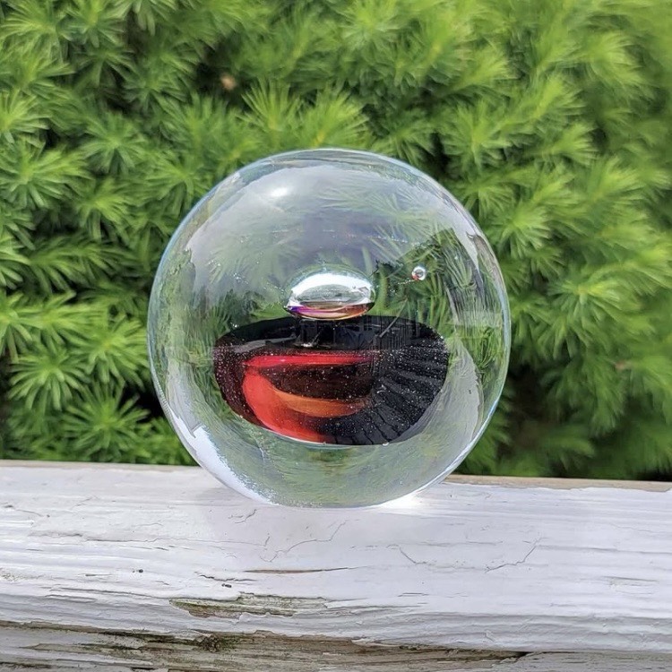 2846-Poland 3" Round Blood Red Crystal Glass Paperweight Signed MP ...