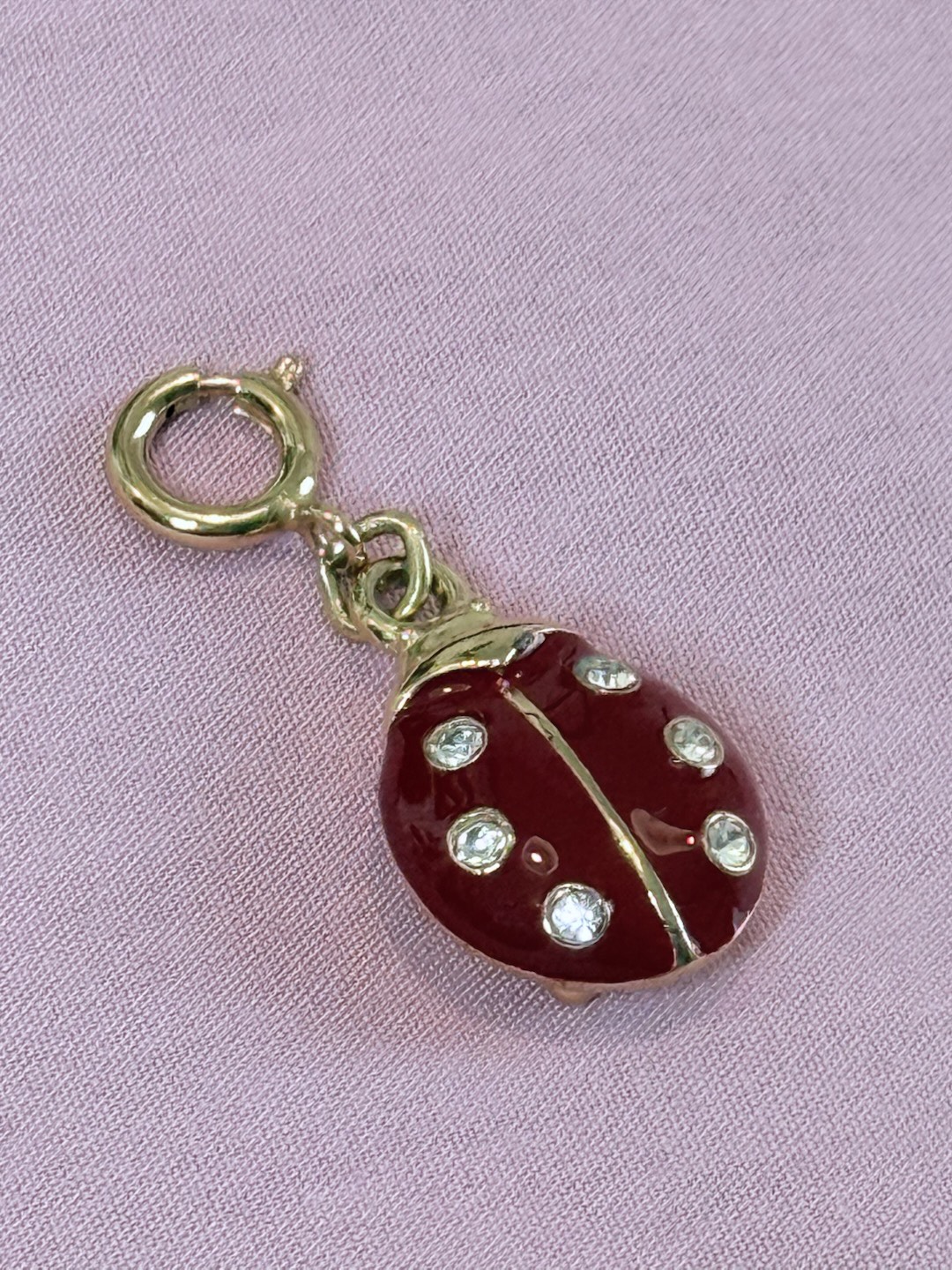 Vintage 70’s Monet Yellow Gold Tone Rhinestone Ladybug Bracelet Charm