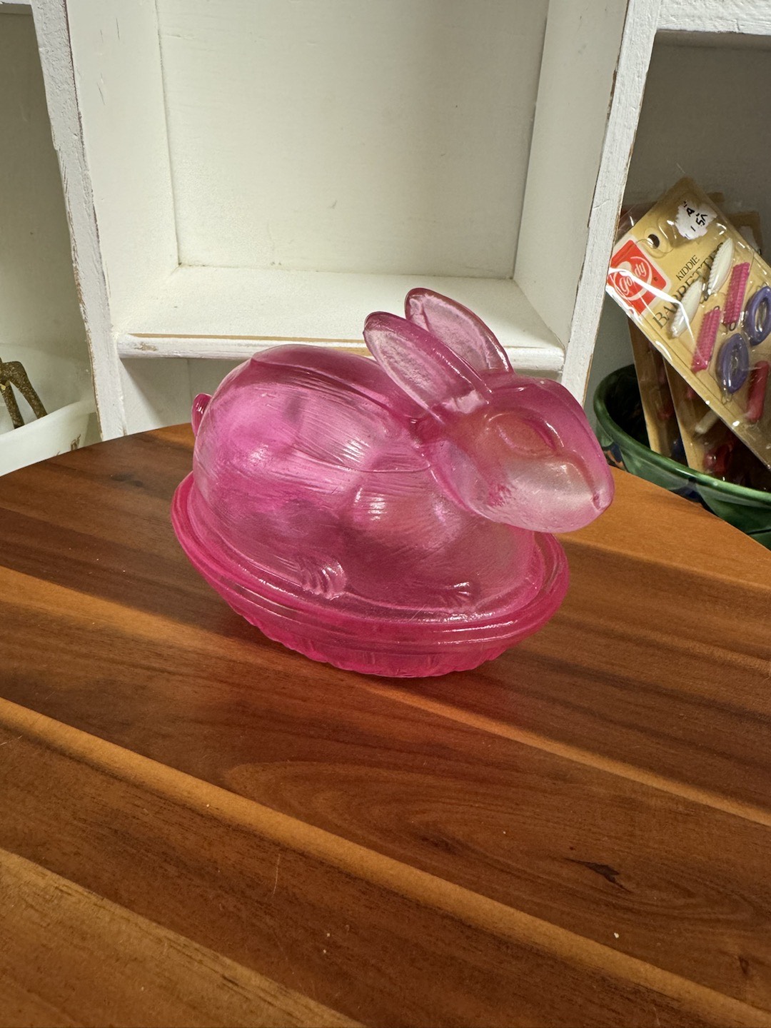 Pink Glass Rabbit On Basket
