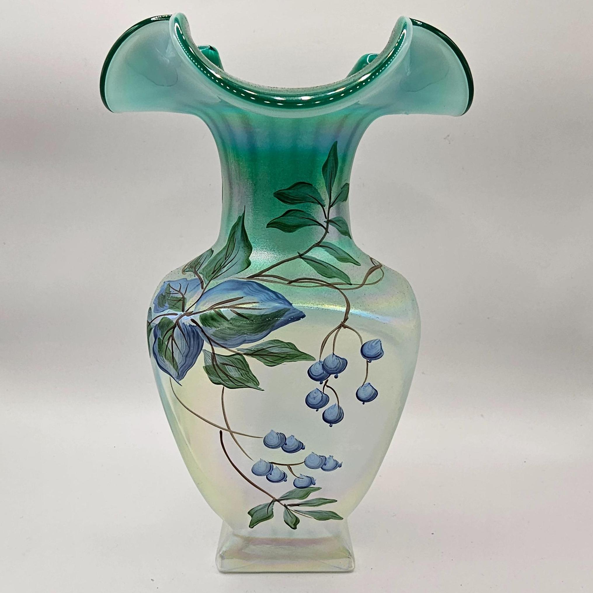 # 11. Fenton Signed Bill FENTON New Century XXI Green White Opalescent ...