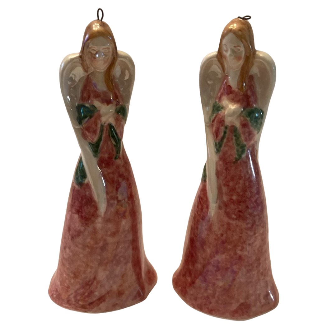 Two Pottery Angel Bells/ Tree Ornaments