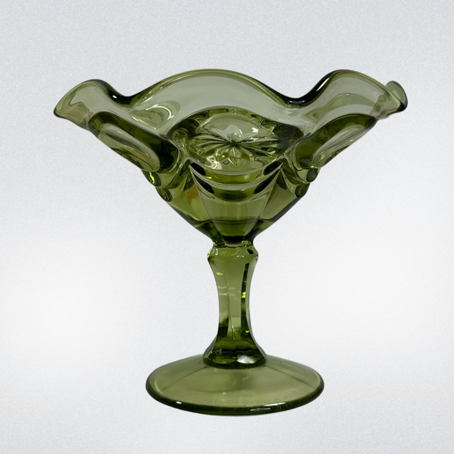 001. Vintage Red Cliff 6” Compote, Knobby Bull's Eye Green, Made by ...