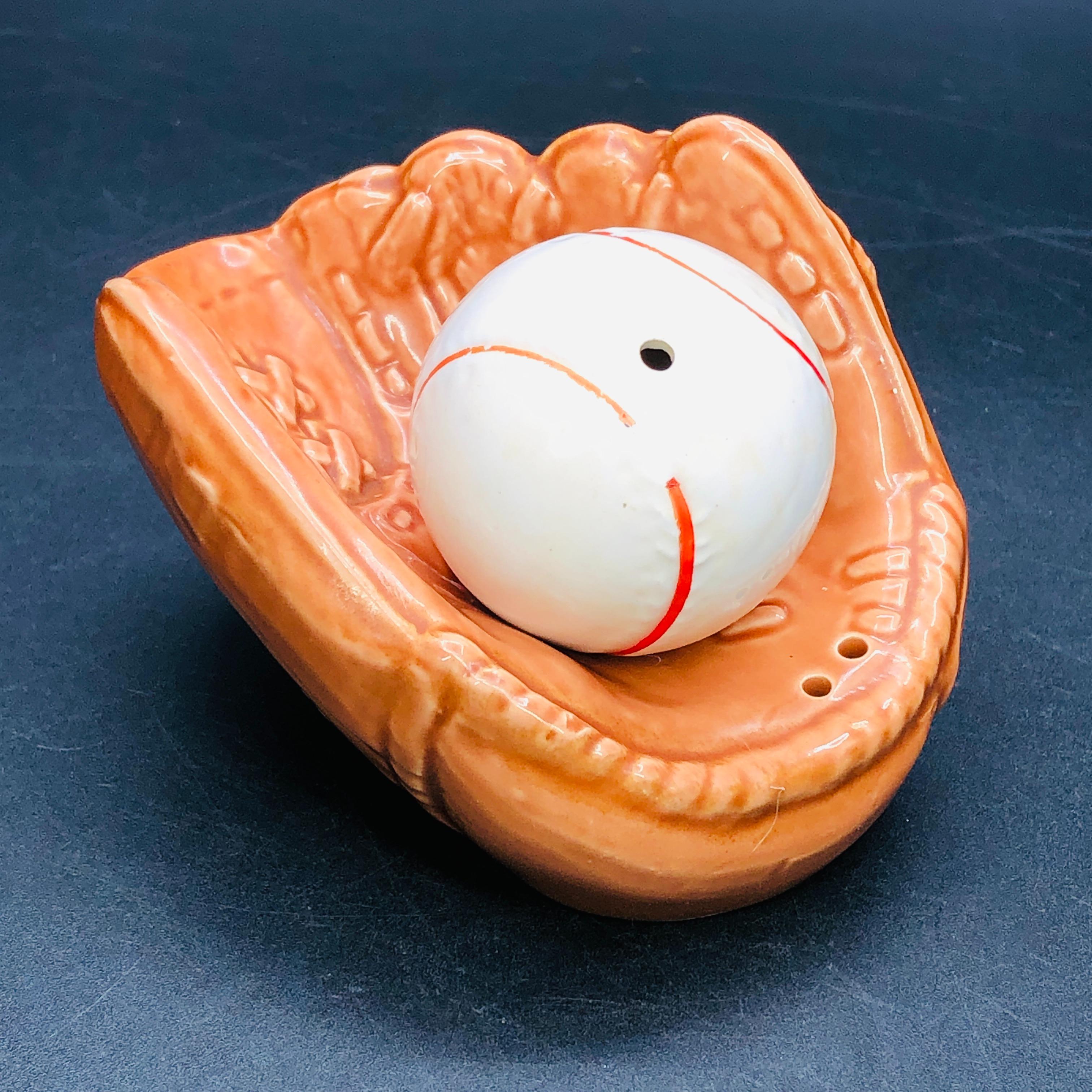 60s Baseball Glove and Ball Salt Pepper Shaker Set, Vintage Ceramic ...