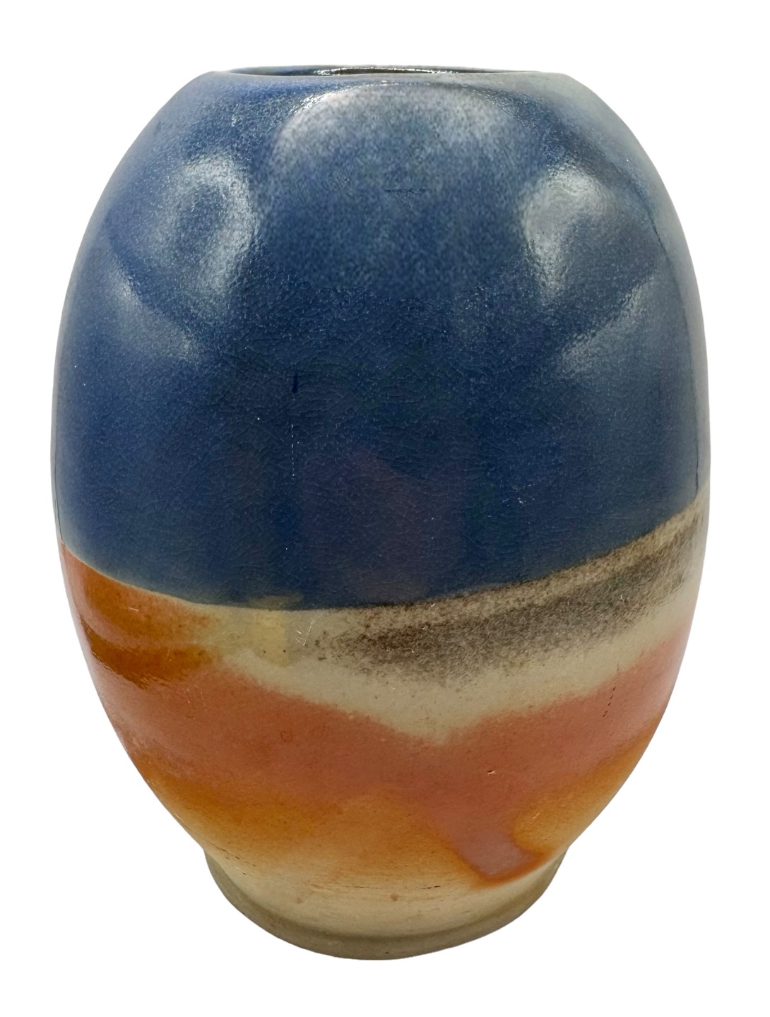 Signed Studio Art Pottery Vase Blue Orange Crazed Kenneth’s 7.25 inches ...