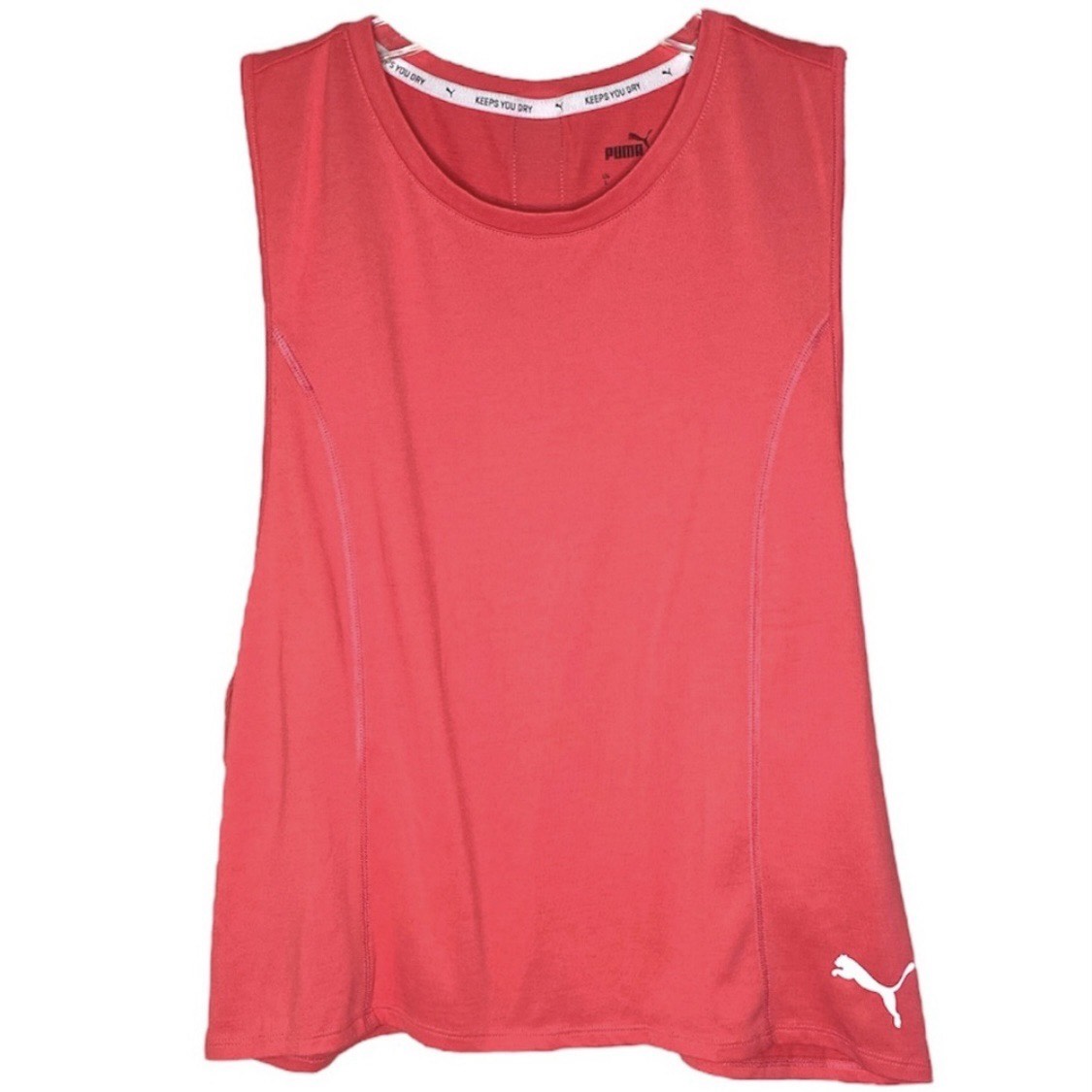 Puma Invert Cropped Muscle Tank Sun-Kissed Coral Logo Tape Size Large