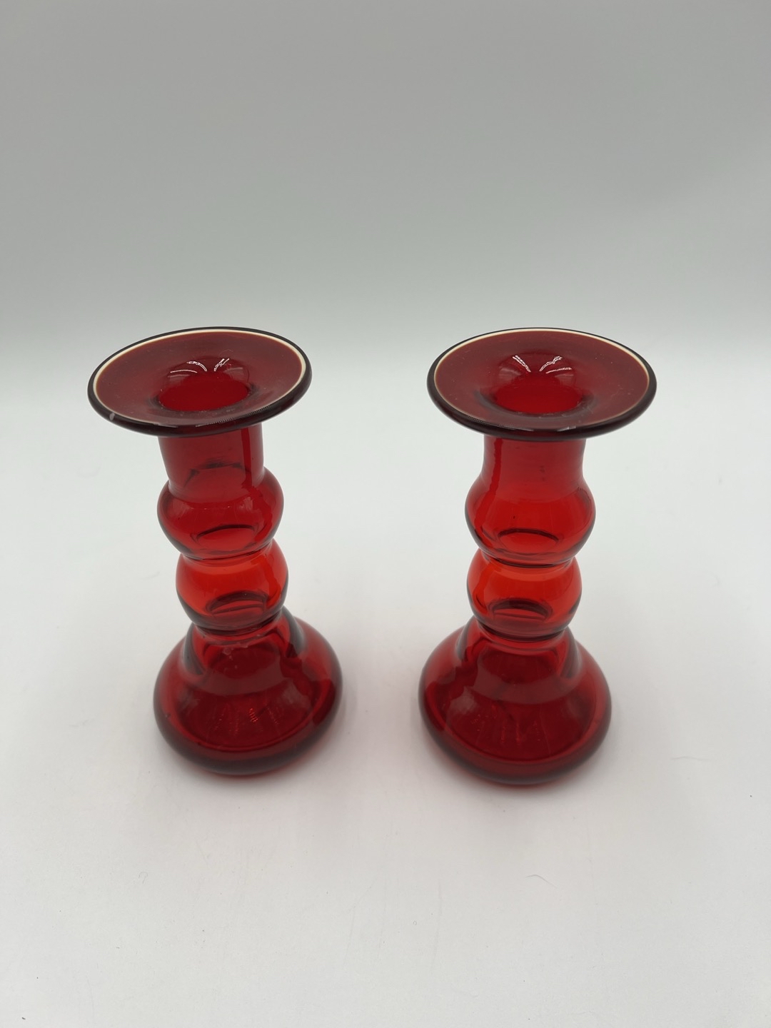 Ruby Red Hand Blown Candle Stick Holders