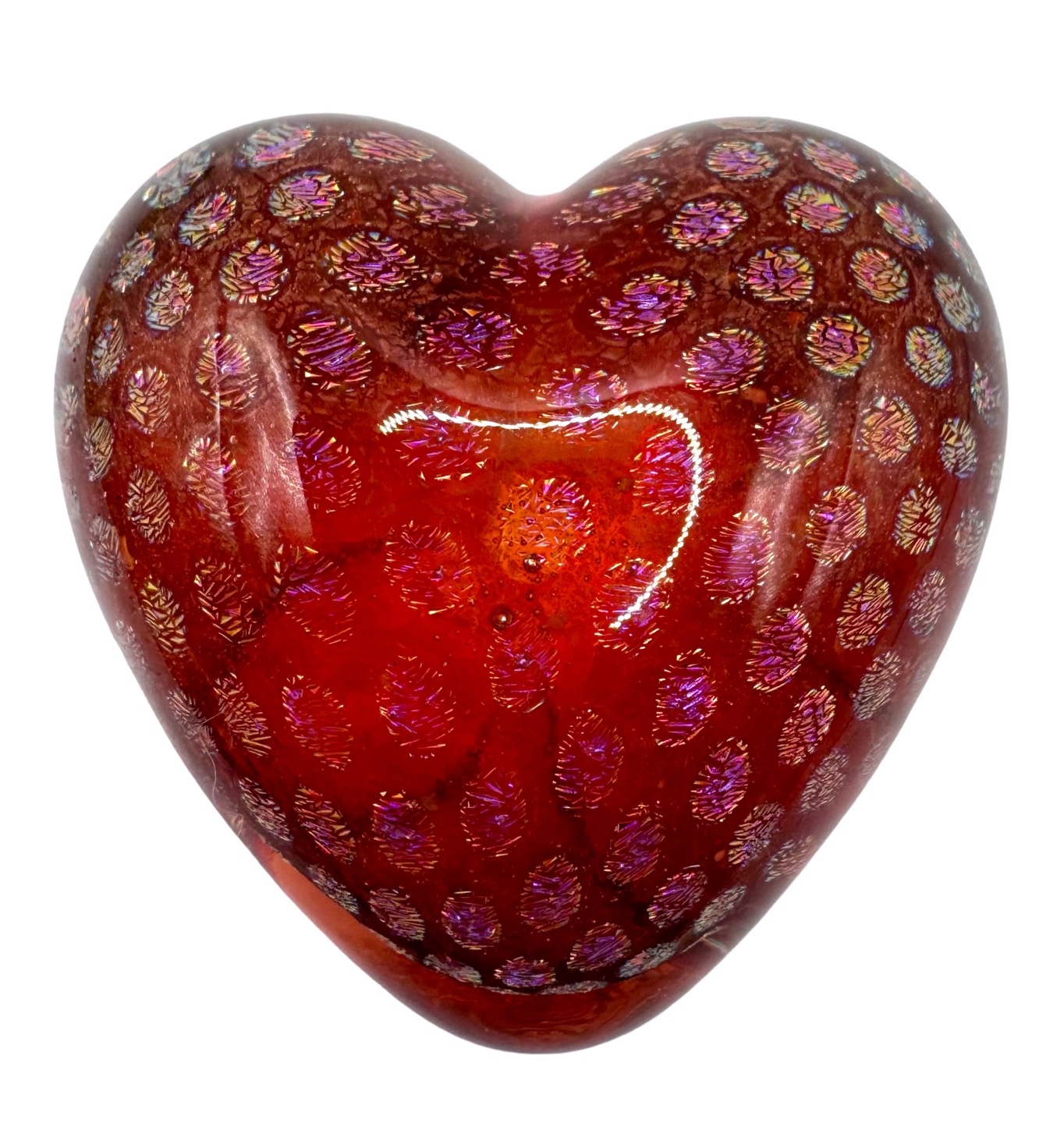 15 Signed Robert Held Art Glass Heart Paperweight Red Pink Dichroic 2.5”