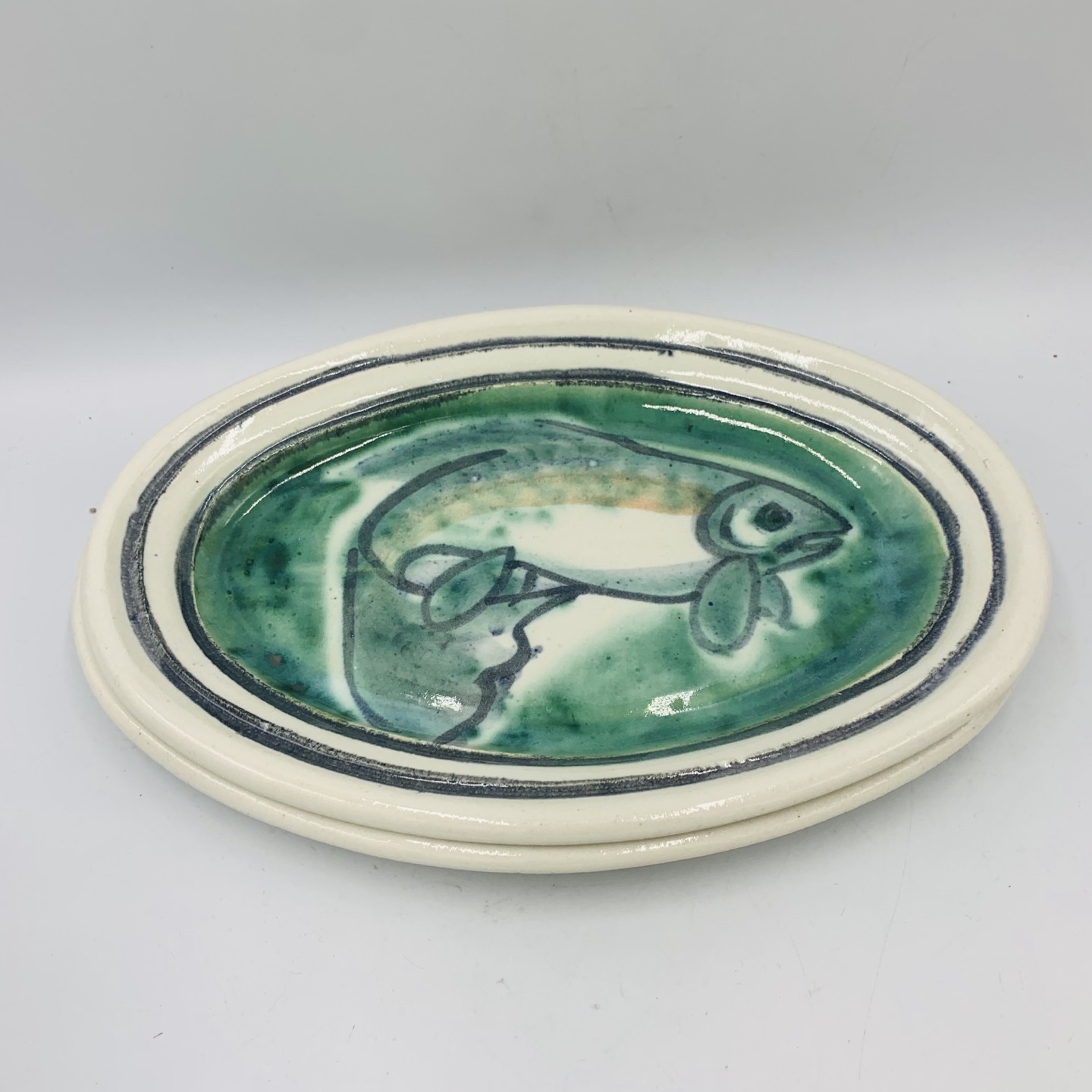3 Qty 1999 Sally Christopher 10.5” By 7” Oval Studio Pottery Salmon ...