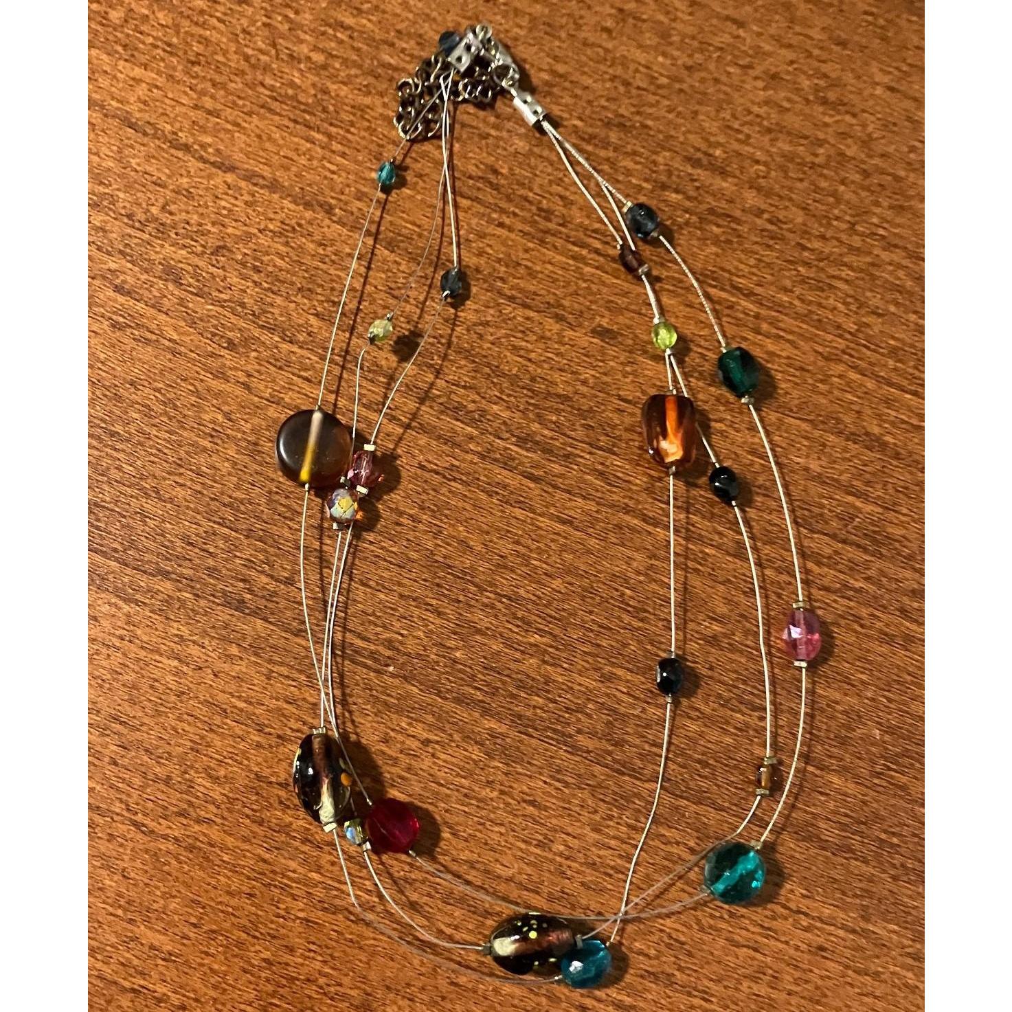 Vintage Multi Faux Gem Necklace, 3 strands, 7 inch plus 3