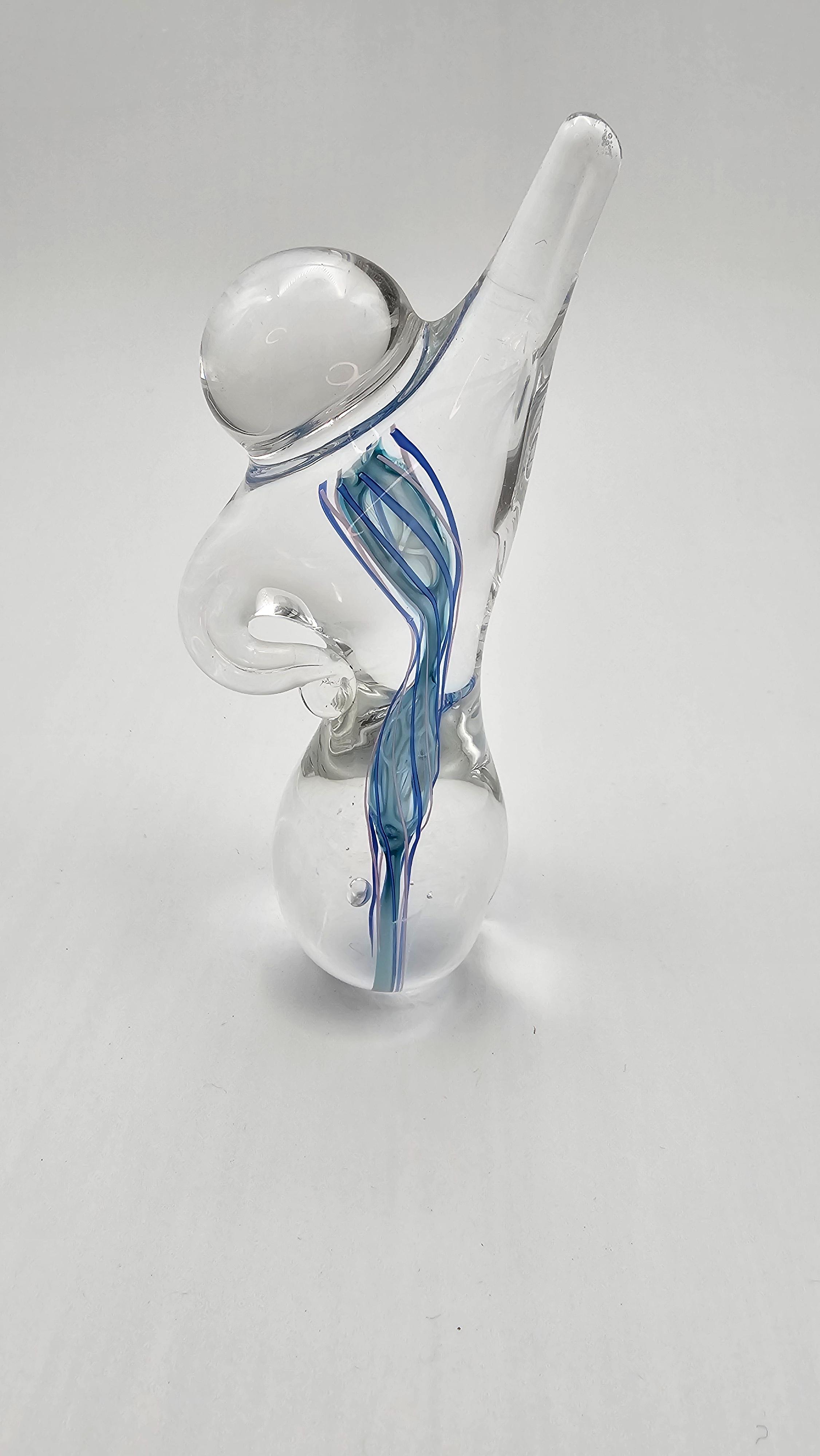 30. Signed Schmidt Rhea Art Glass Figure "ATTITUDE" Blue