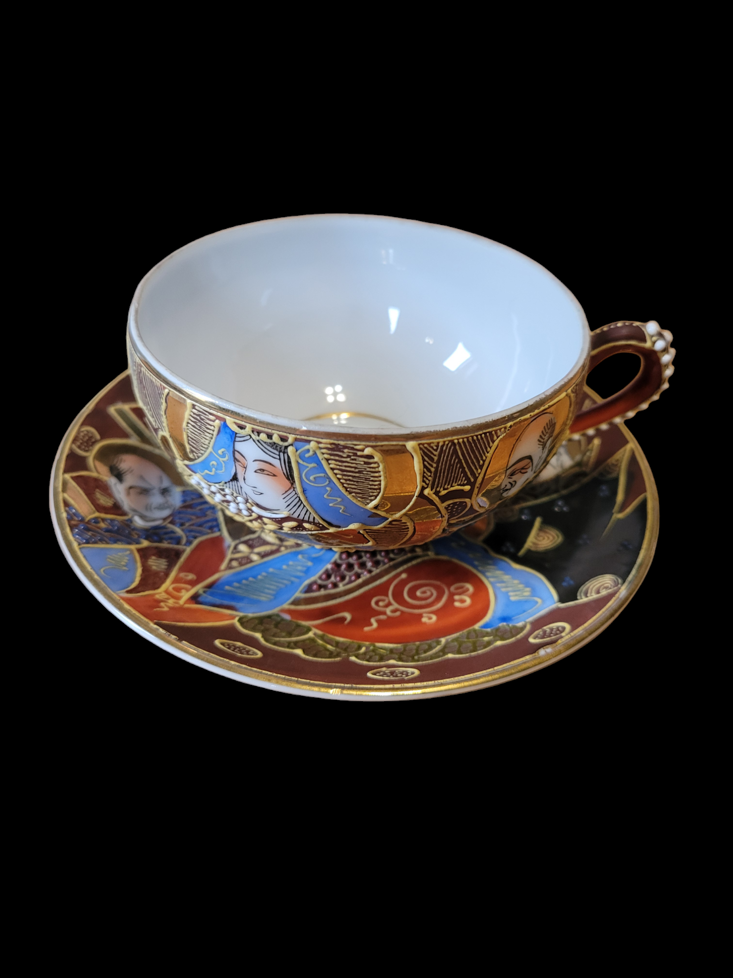 Satsuma Moriage Japanese Dragonware Geisha Lithopane Cup/saucer