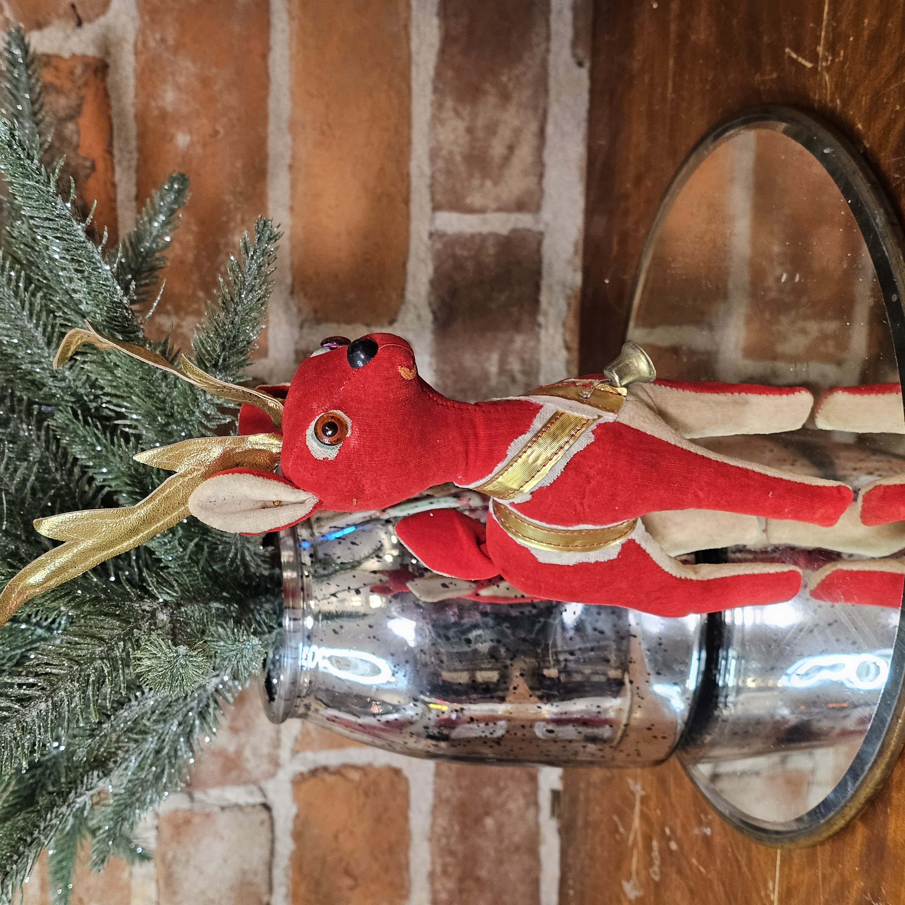 Vintage Kitschy Japan Red Velvet Reindeer Figurine Gold Antlers & Bell ...