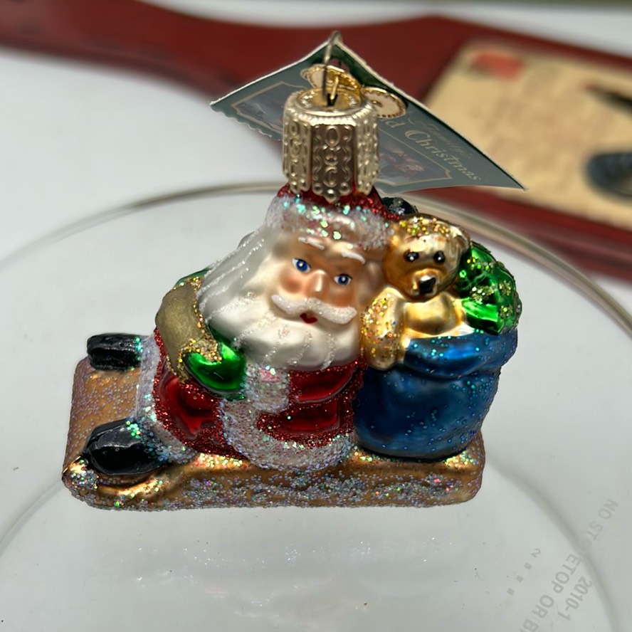 Vintage old world Christmas Santa on sleigh ornament