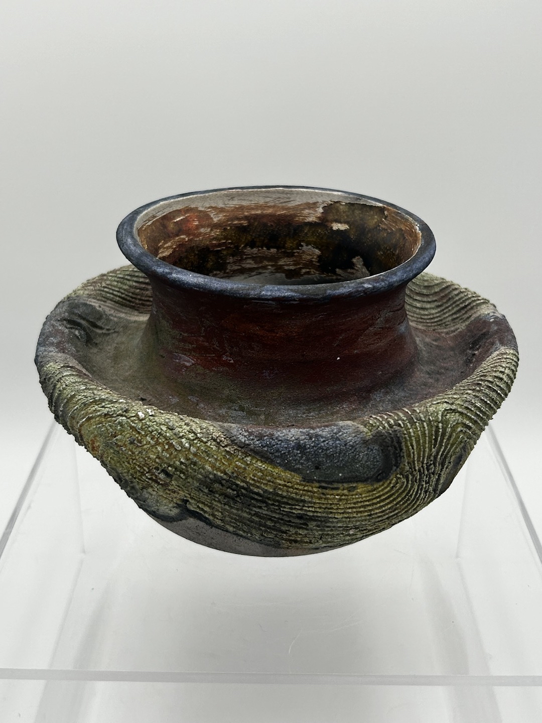 Studio Raku Collapsed Oil Slick Vase 4.5 Inches Tall