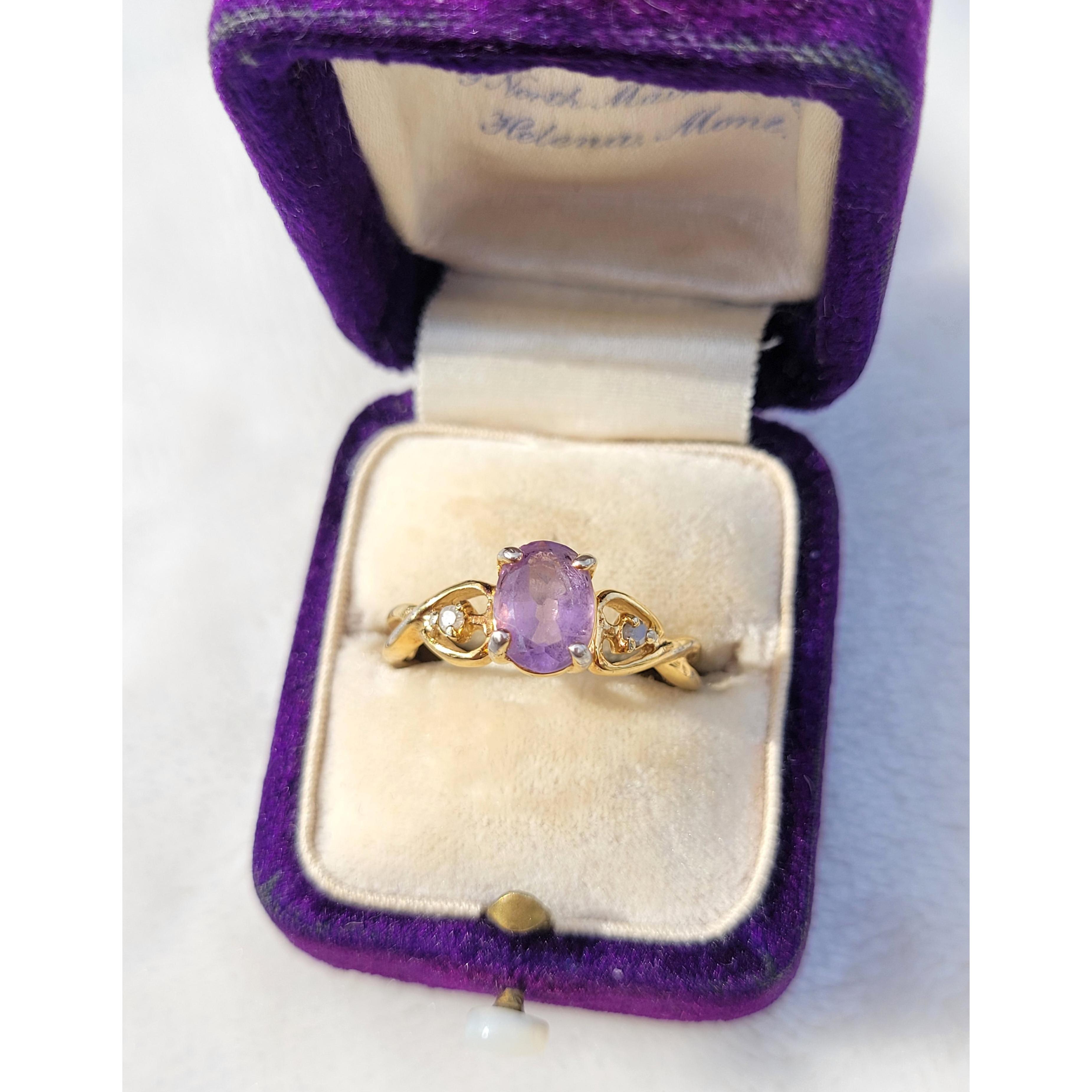 Vintage 14k HGE Uncas Purple Genuine Amethyst Ring Sz 8