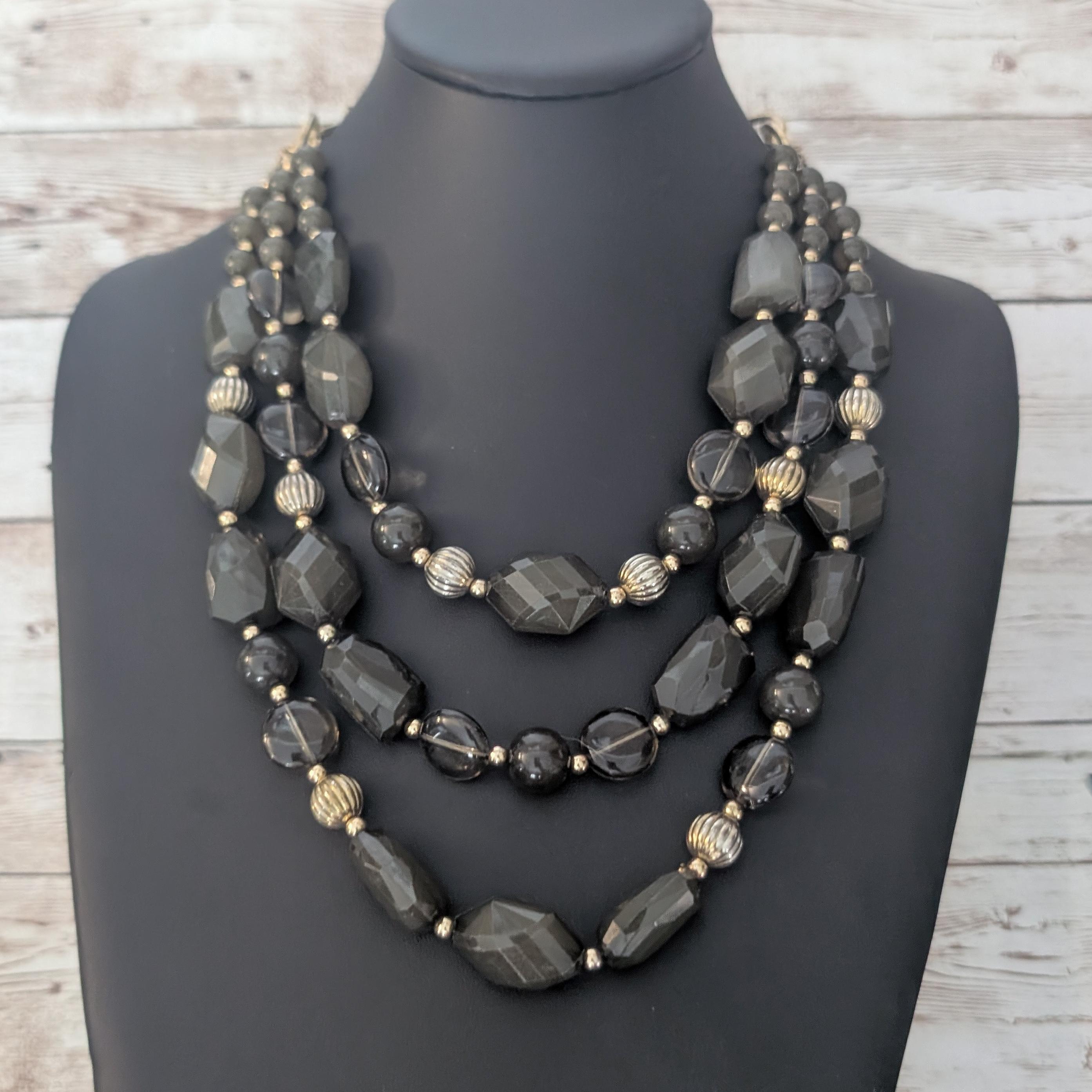 Vintage Statement Necklace Dusky Green & Gold Tone