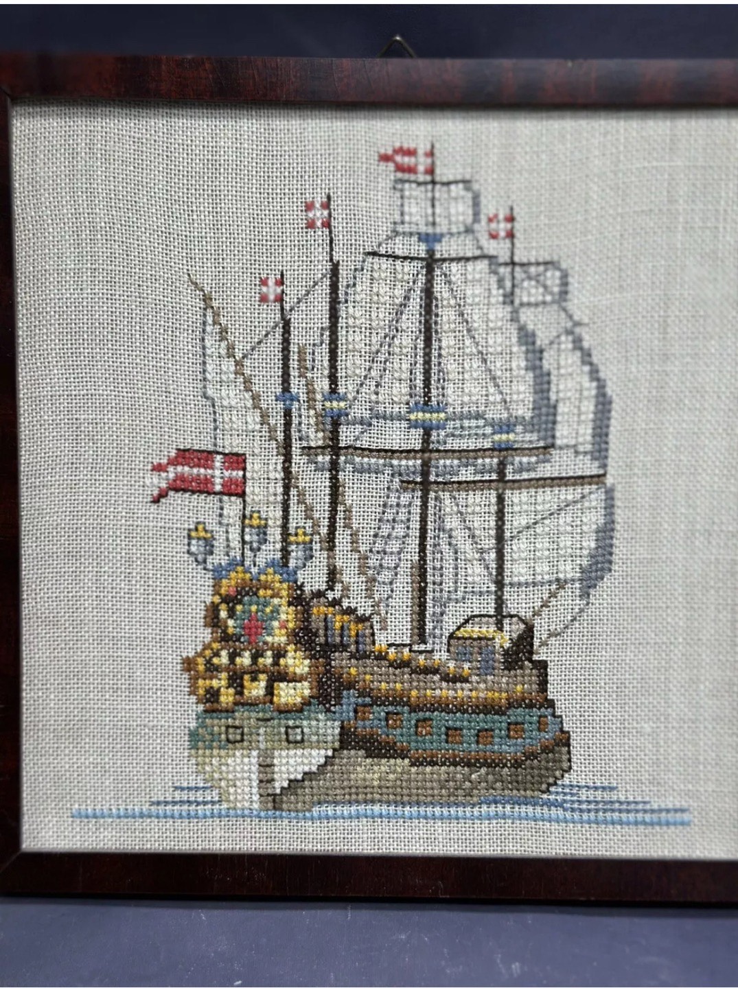 Vintage Framed Needlepoint Maritime Sailing Ship Seascapes Nautical ...