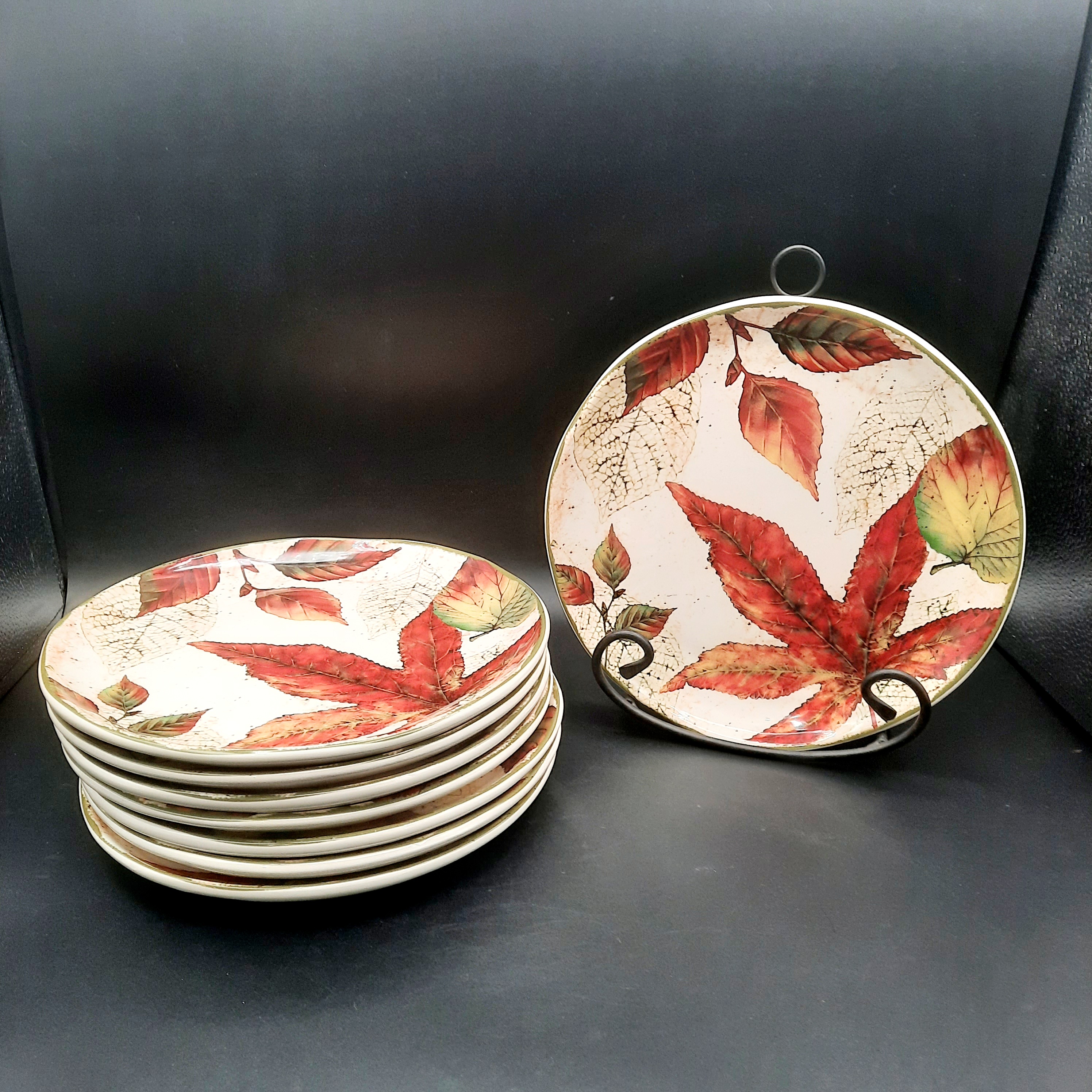 Pier 1 Asheville Fall Leaf Leaves Salad Plates Autumn Decor Set of 8 ...