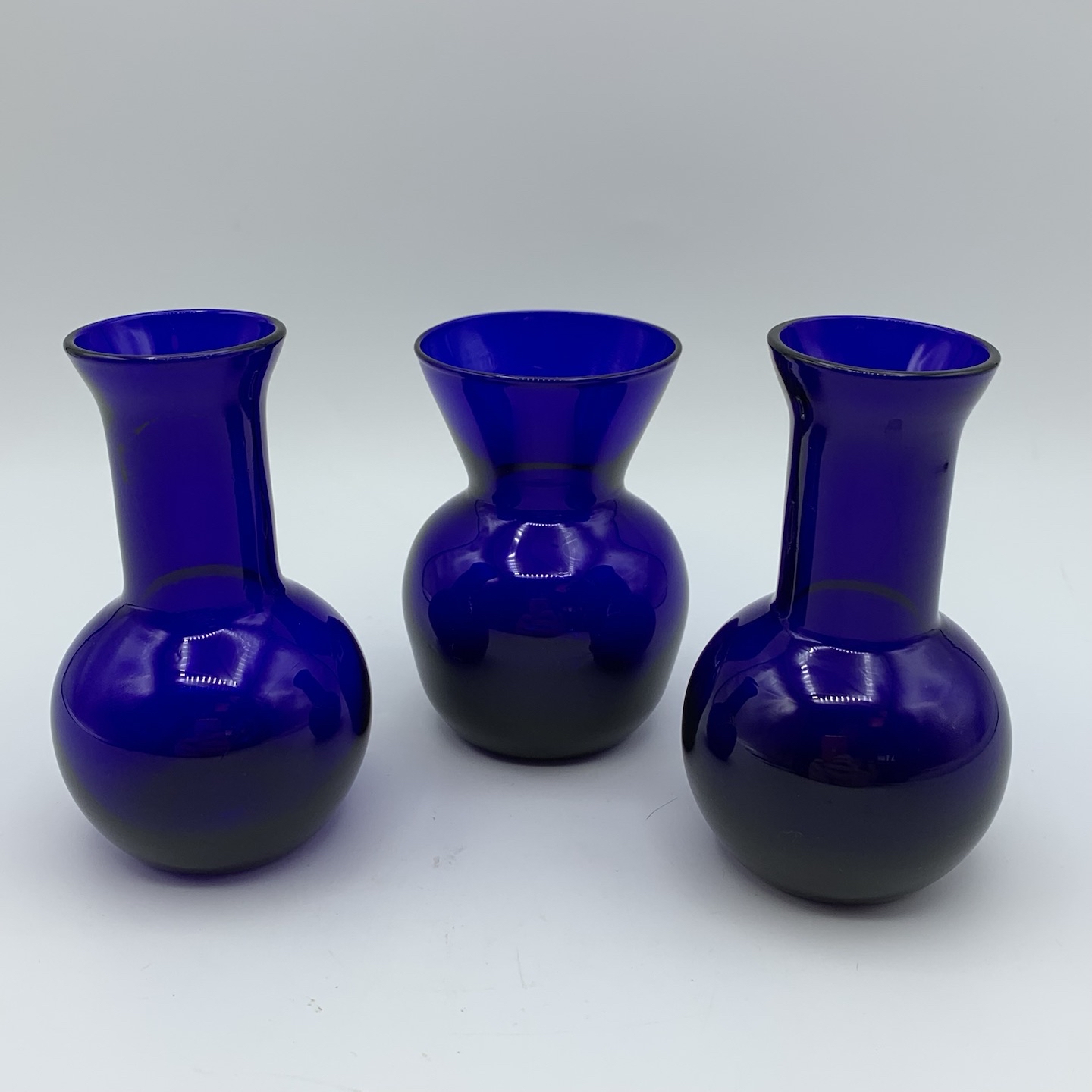 3 Vintage Miniature Cobalt Blue Vases