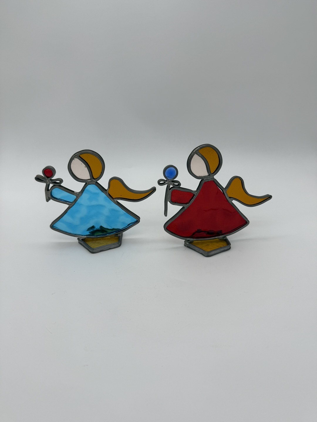Stained Glass Christmas Nativity Angels Display 5” X 5.5” Handmade Set Of 2