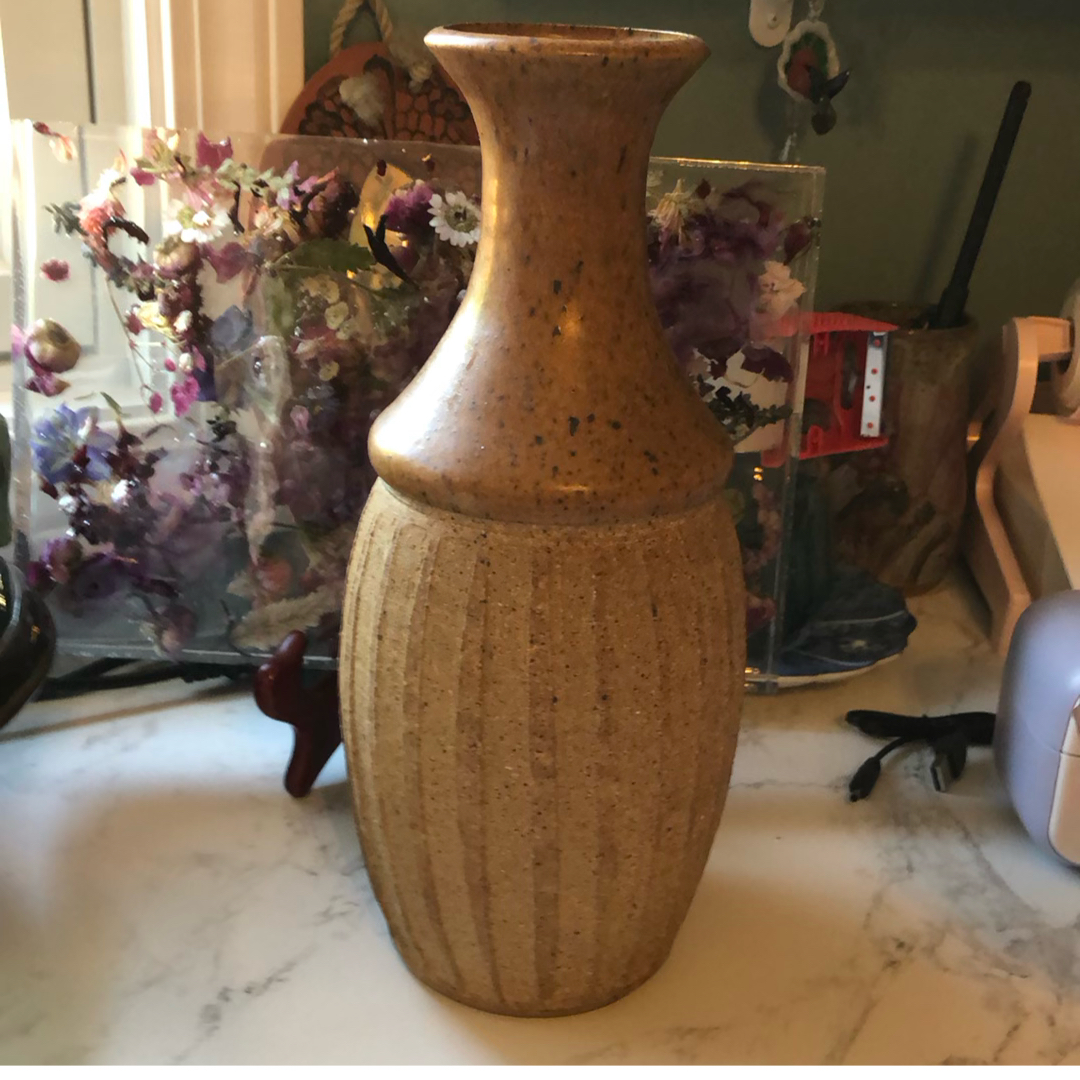 Large Hand Carved Pottery Vase Signed