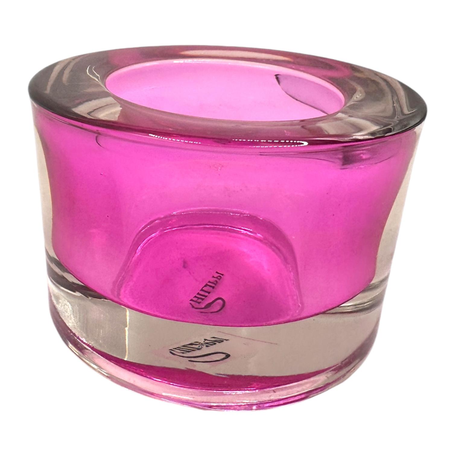 Philippi Germany Mouth Blown Art Glass Candle Holder Bright Pink UV Glows