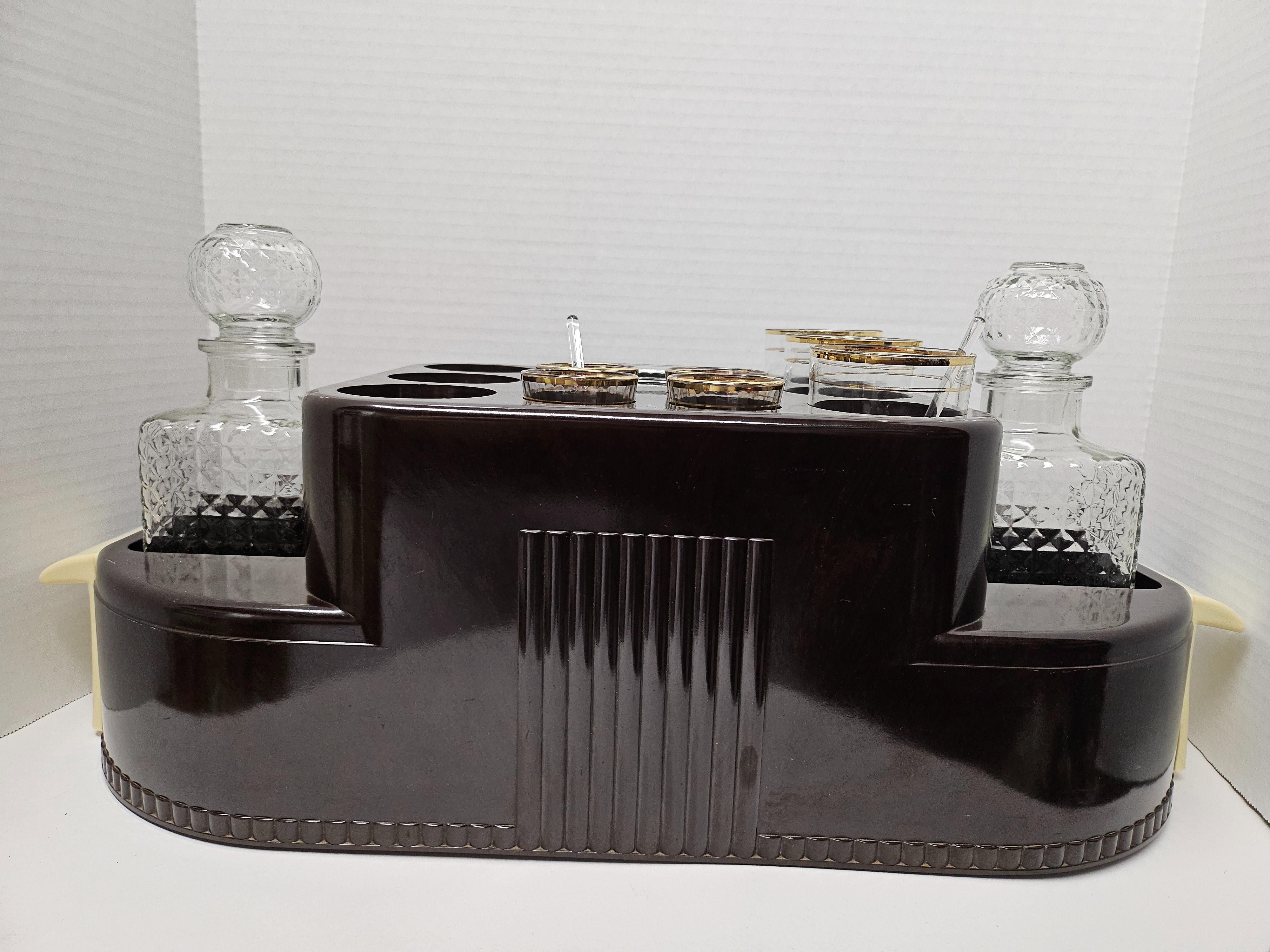 1930's Art Deco Portable Counter Table Top Bakelite Bar Caddy Set USA ...
