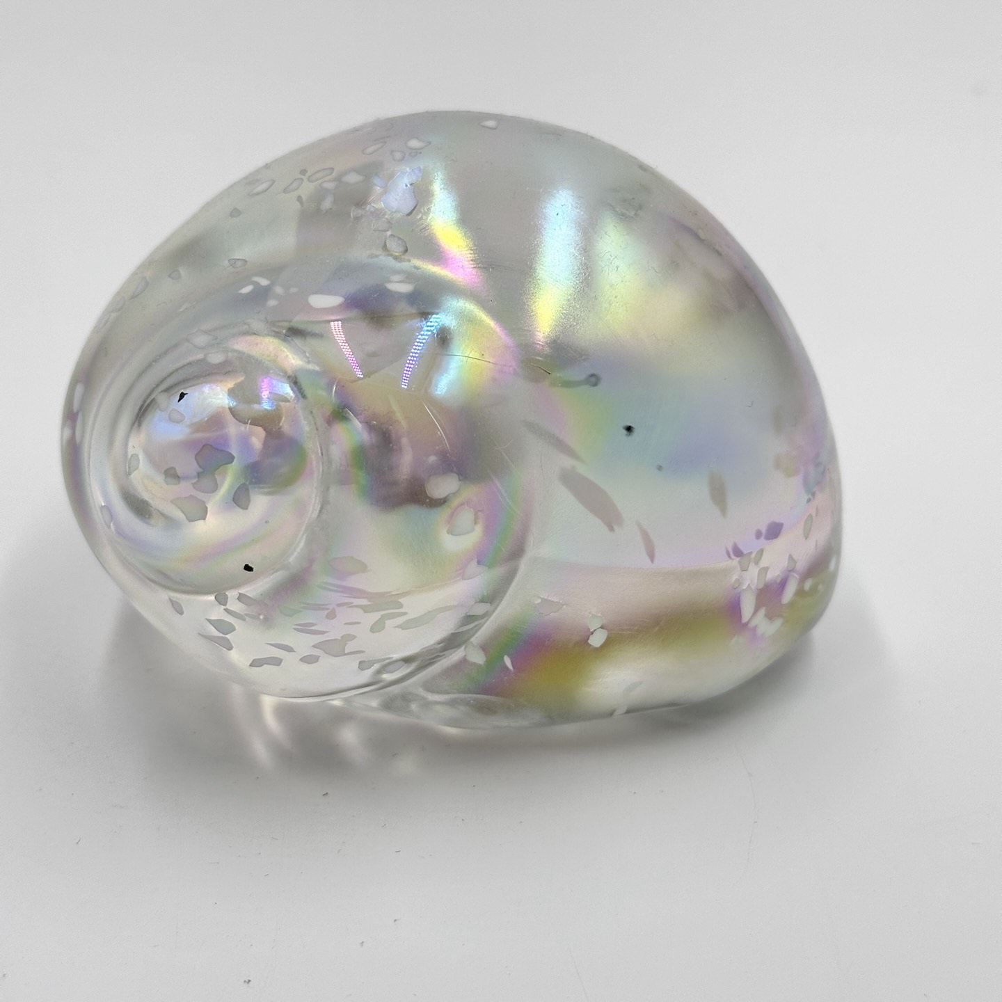 Art Glass Paperweight Clear Iridescent Escargot Snail Shell