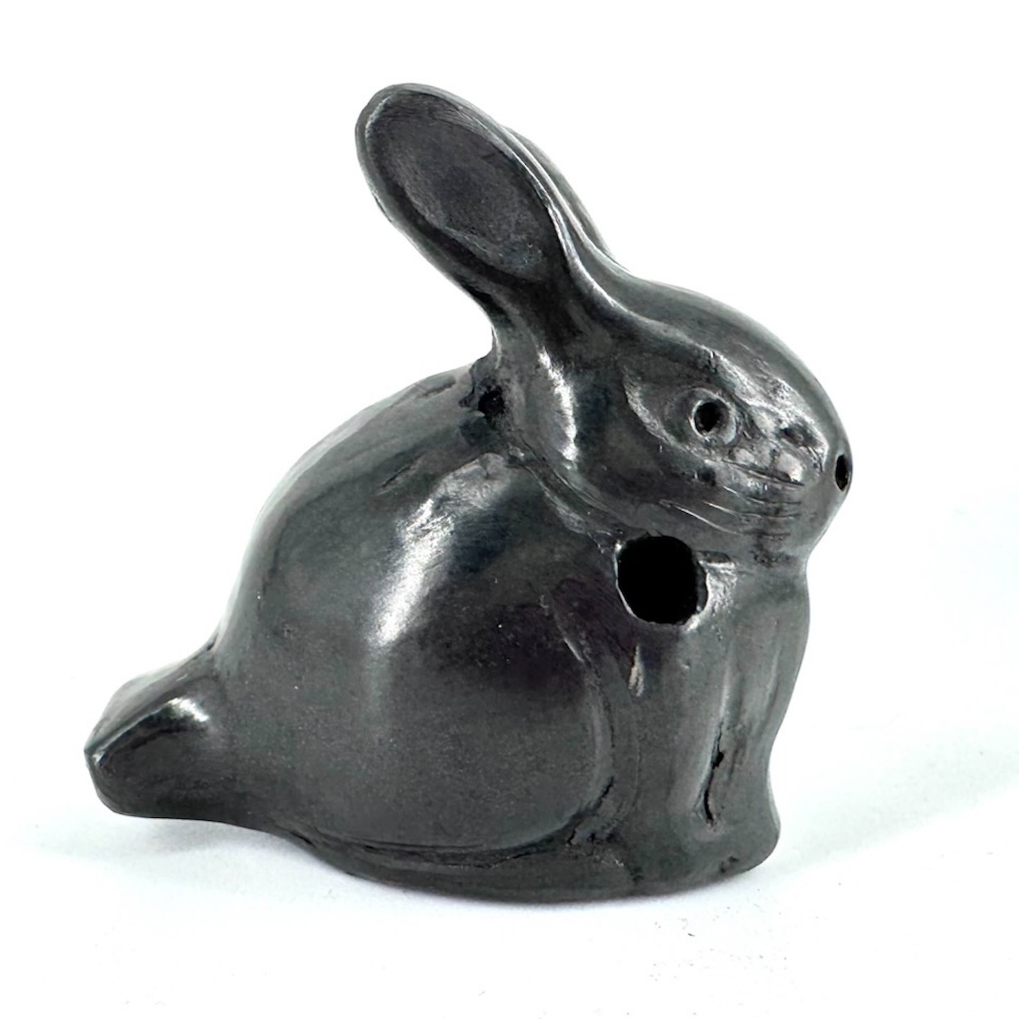 Vintage Oaxaca Mexico Black Pottery Bunny Whistle 724