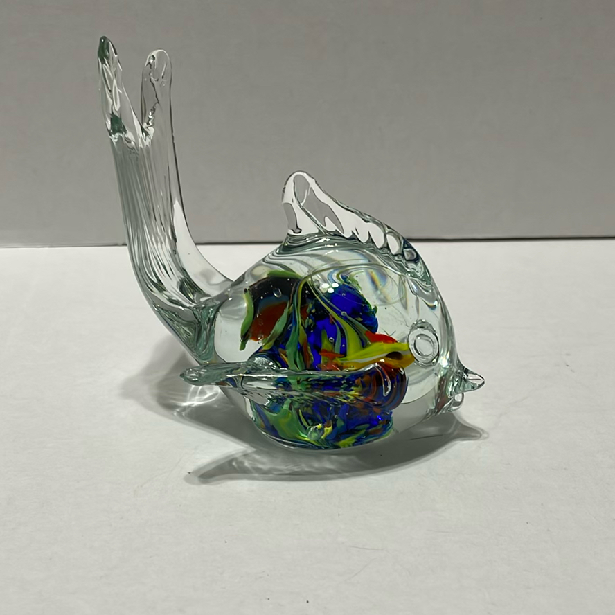 Beautiful Art Glass Fish Paperweight Blue,Yellow,Red and Green. 3 1/2 ...