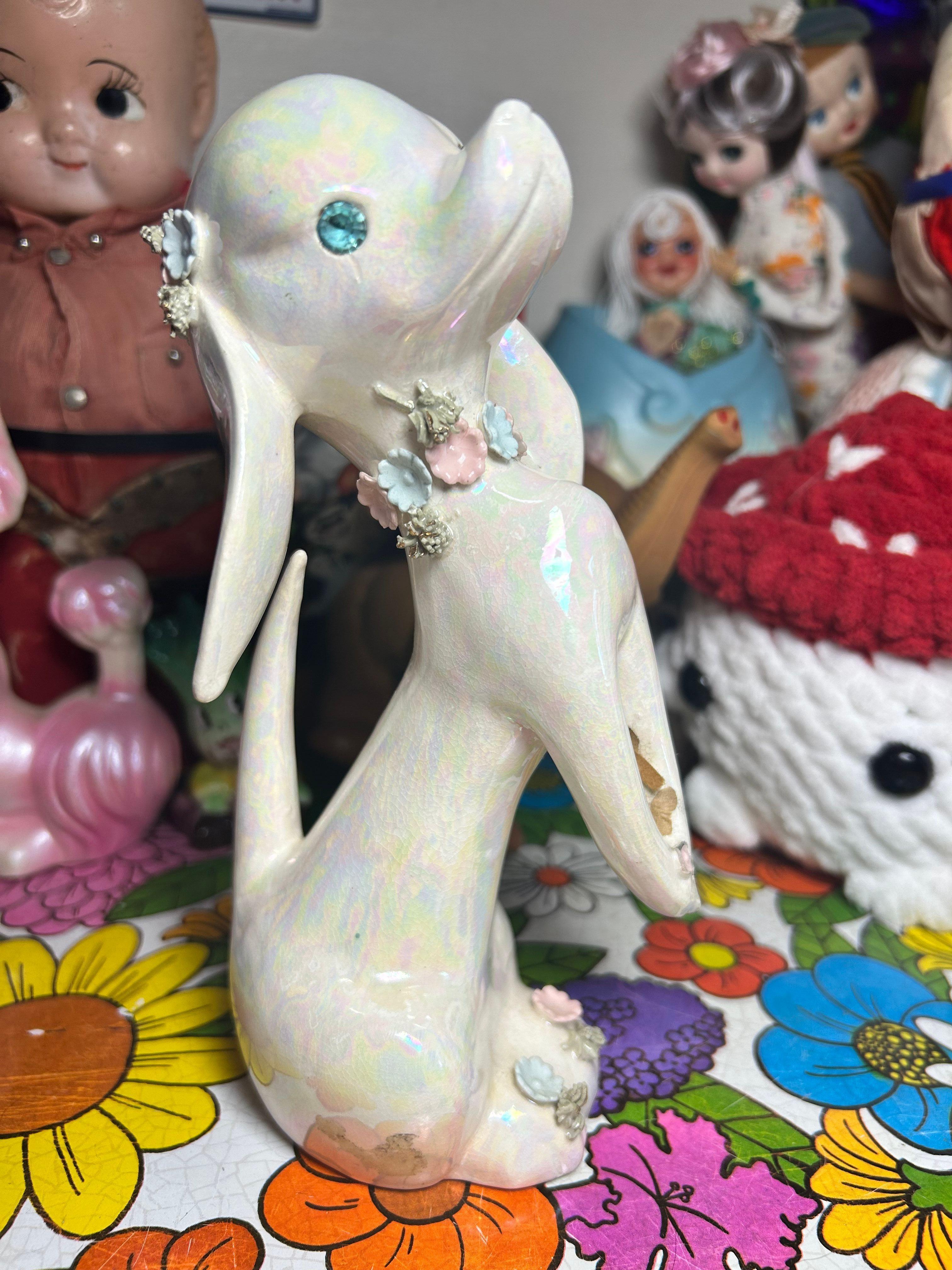 Lusterware Kitsch Floppy Eared Dog with Rhinestones