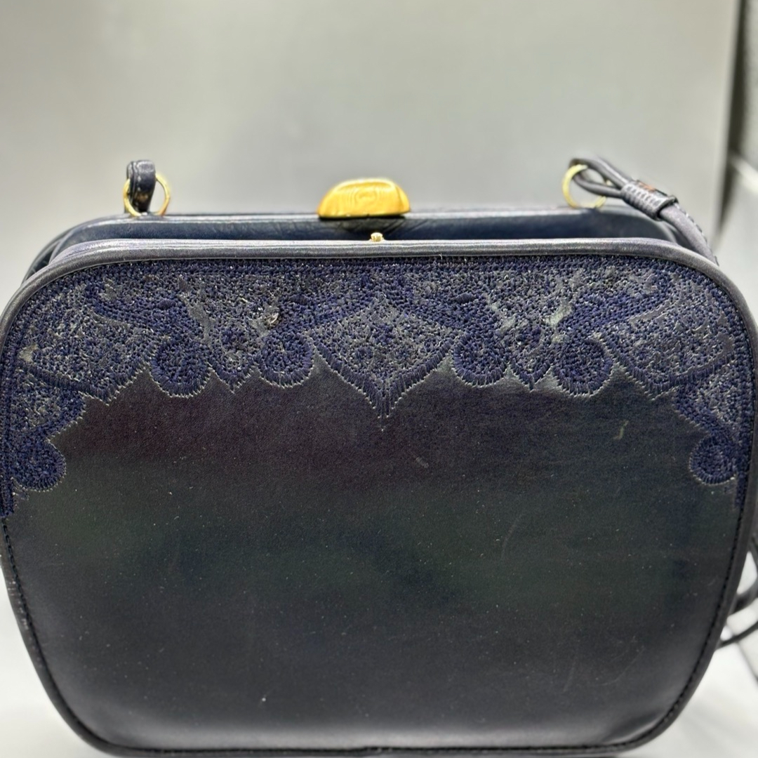 Vintage Oscar de la Renta Studio Navy Blue Leather Purse