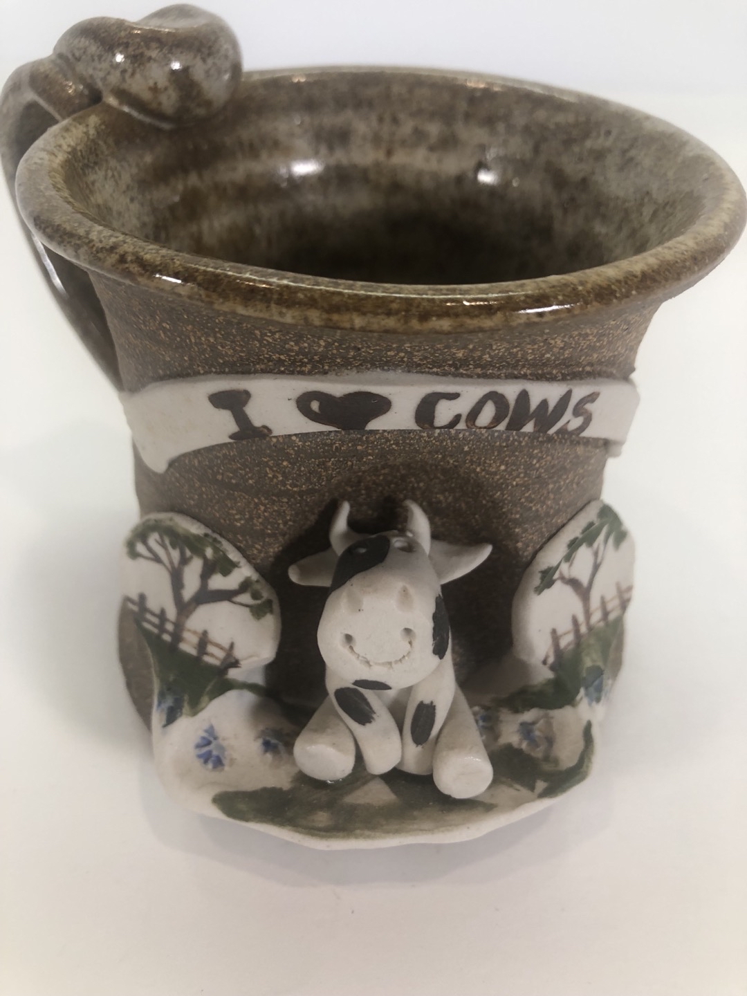 Brown Art Pottery I Love Cows 3D Coffee Mug