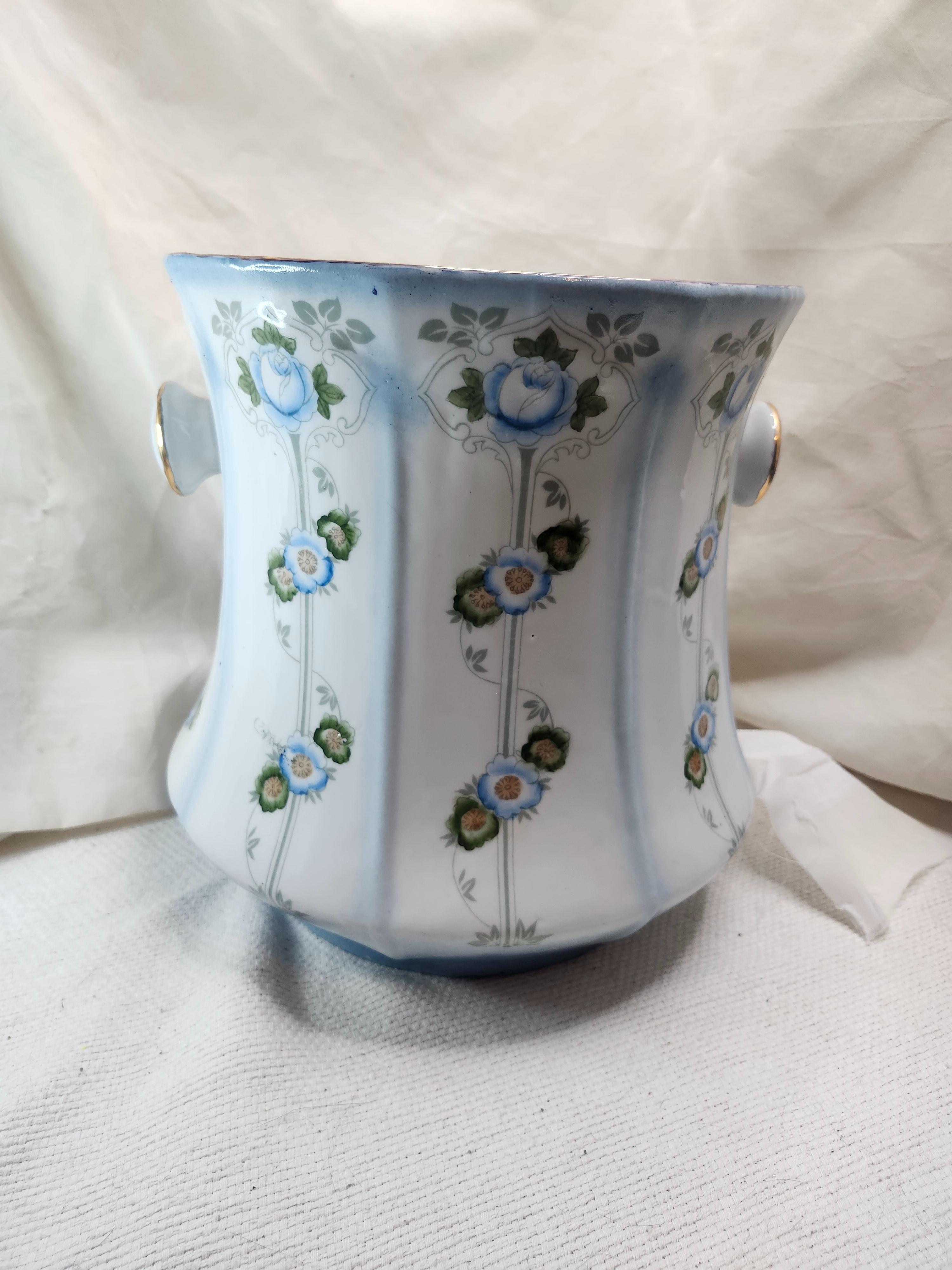 Antique Porcelain Floral Chamber Pot Slop Jar Bucket 19th Century 1850-1899