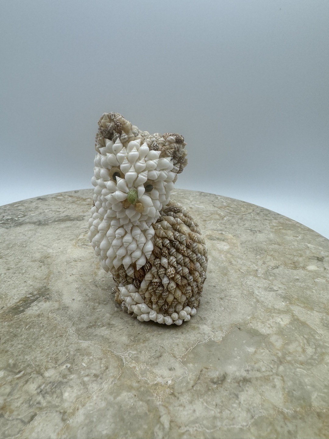 Vintage Handcrafted Sea Shell Mini Cat Statue