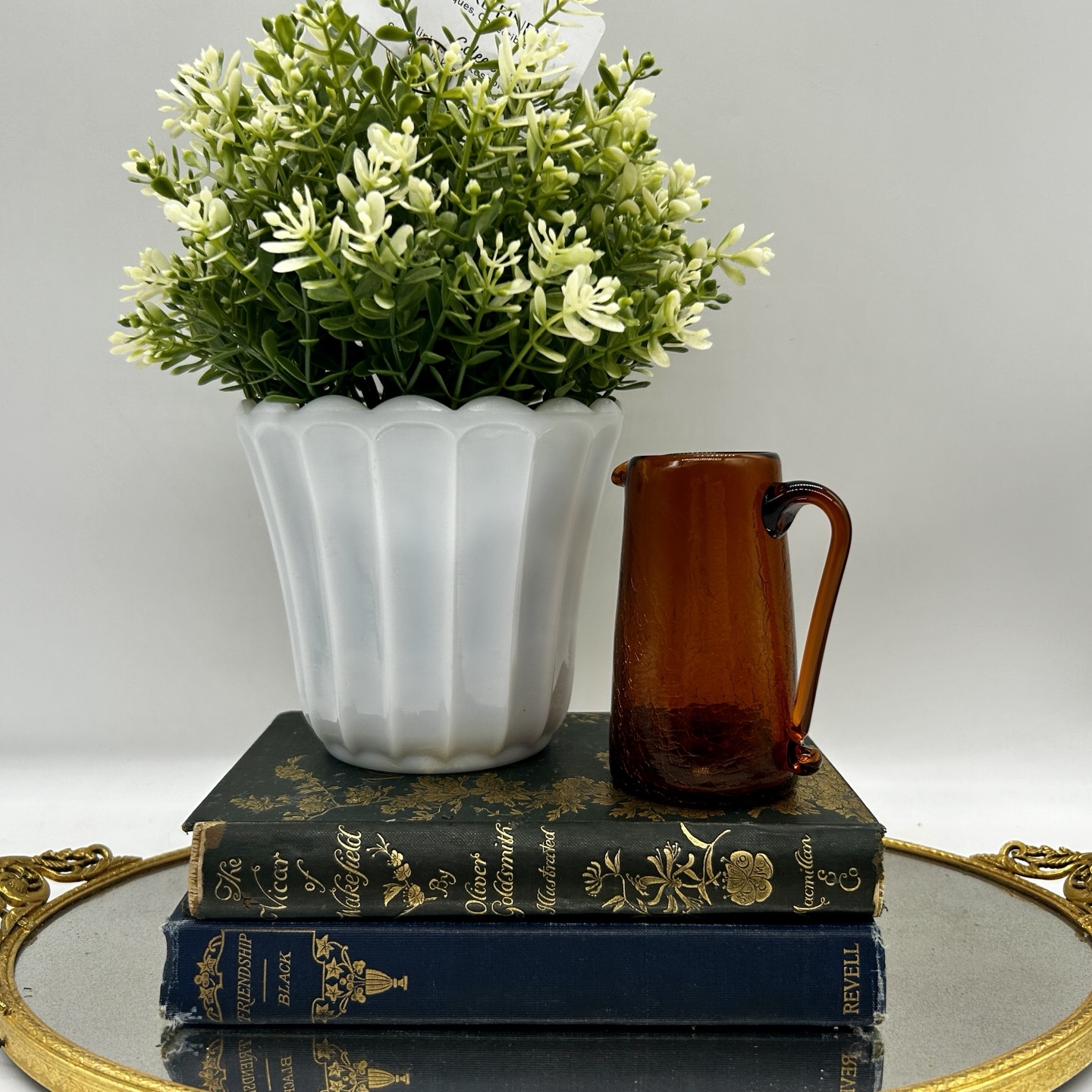 Vintage Pilgrim Brown Crackle Glass Mini Pitcher - 4" x 2", 3" with ...