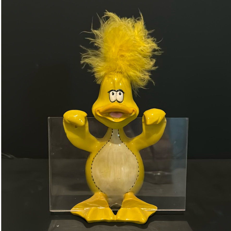 Vintage Derpy Yellow Duck Feathers on Head Picture Holder Figurine