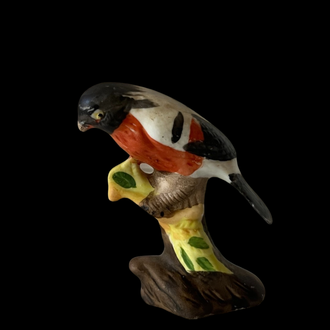 Vintage Ceramic Bisque Porcelain Bull Finch Figurine Perched on Tree ...