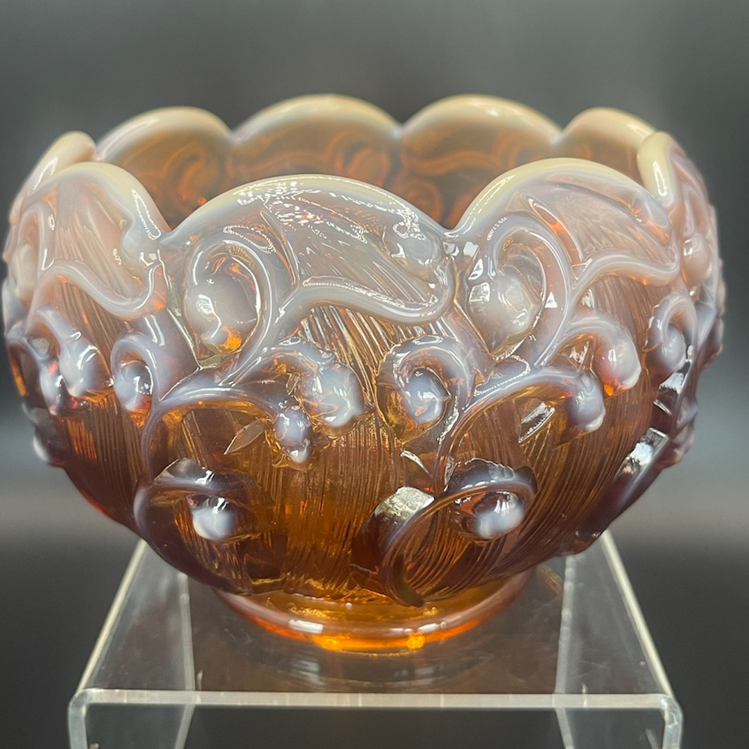 Fenton Art Glass Lily of the Valley Rose Bowl - Cameo Opalescent