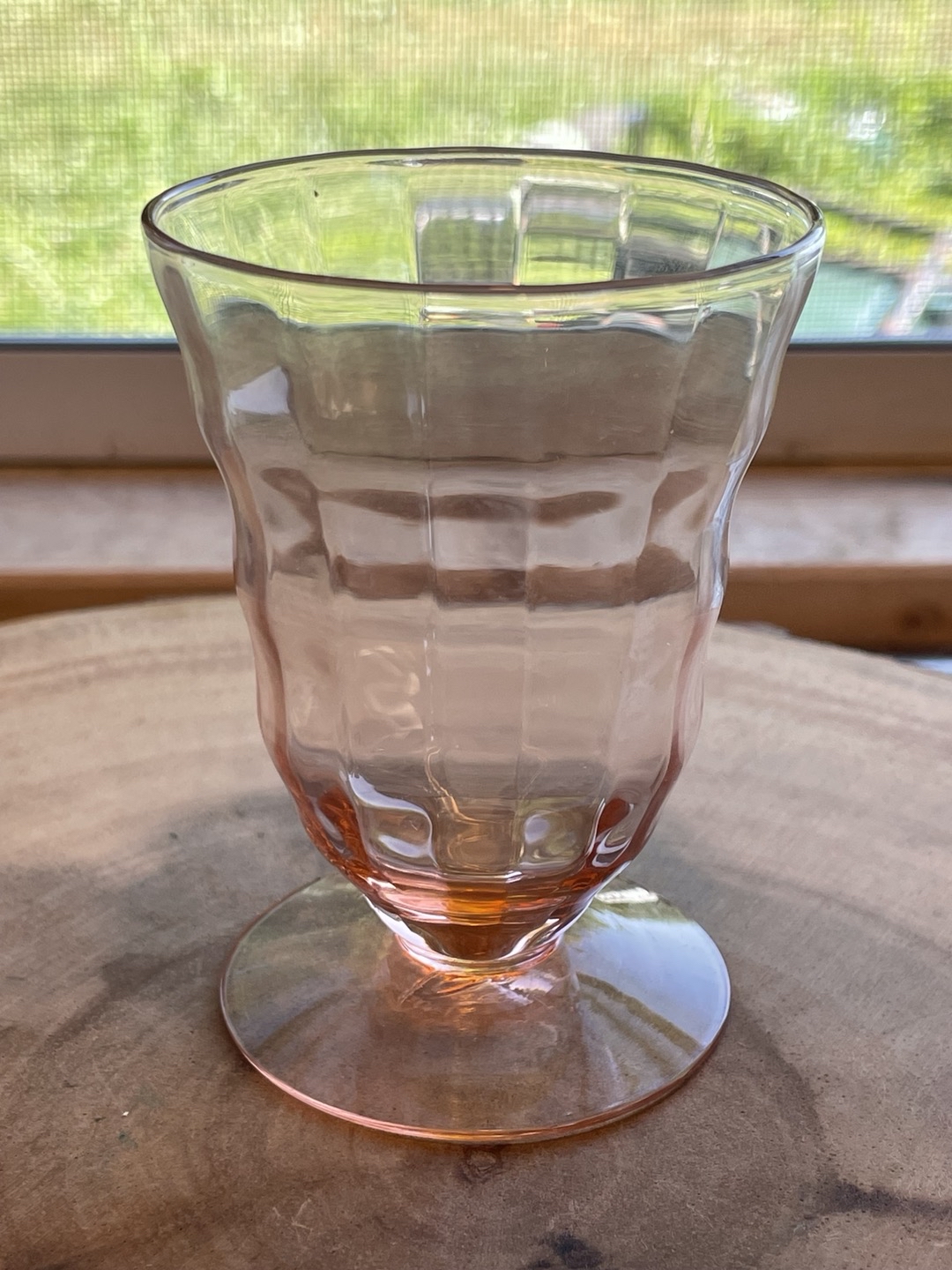 Vintage Pink Depression Glass Footed Tumbler Rippled Optic