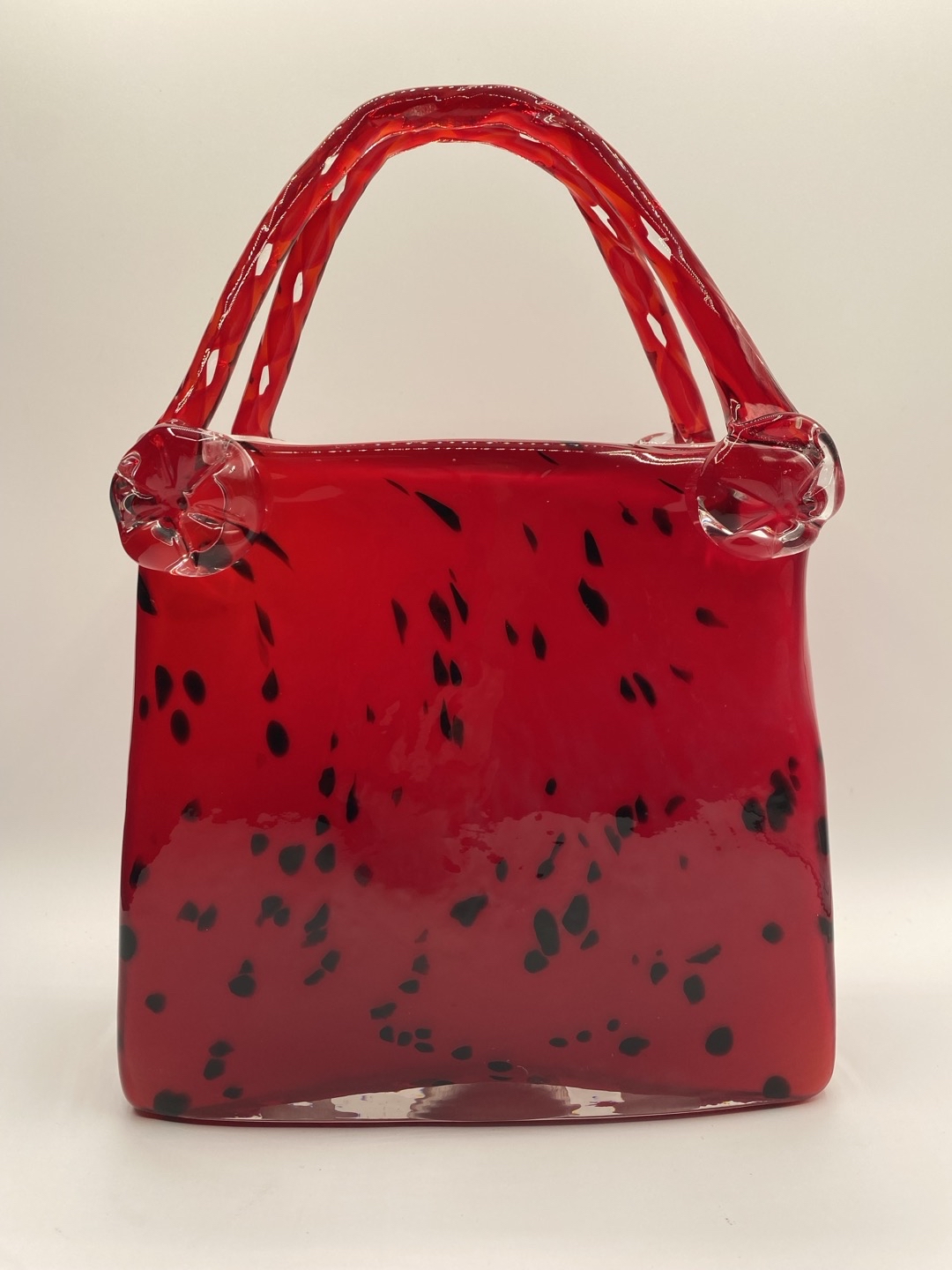 Vintage Italian Hand Blown Red Purse With Black Splash 12” T - 8-1/2” H
